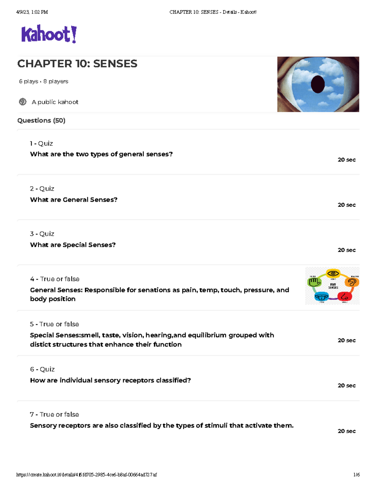 Human Anatomy #10- Studocu - CHAPTER 10: SENSES 6 plays • 8 players A ...