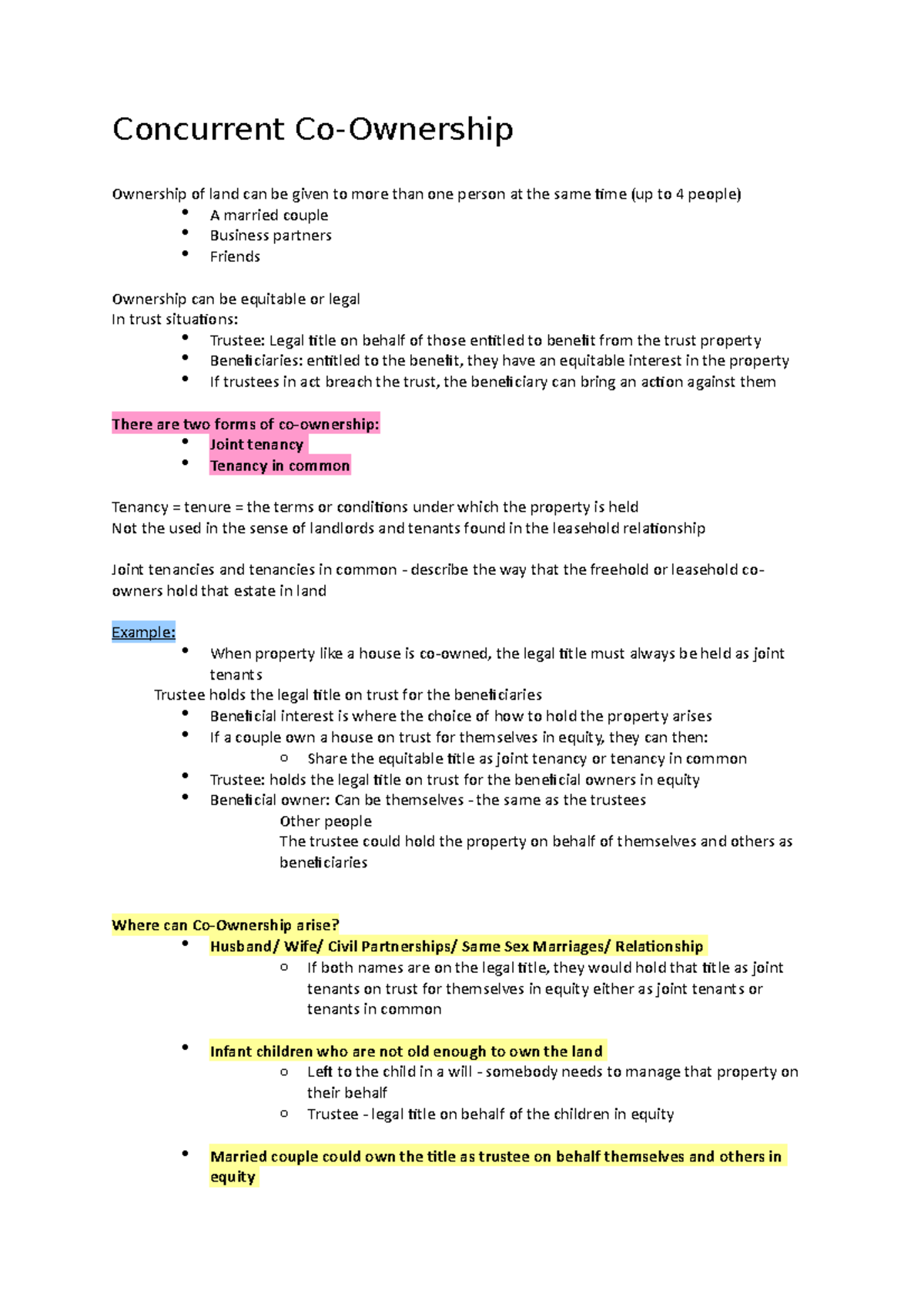 Lecture 6 1 Concurrent Co Ownership Concurrent Co Ownership Ownership Of Land Can Be Given To