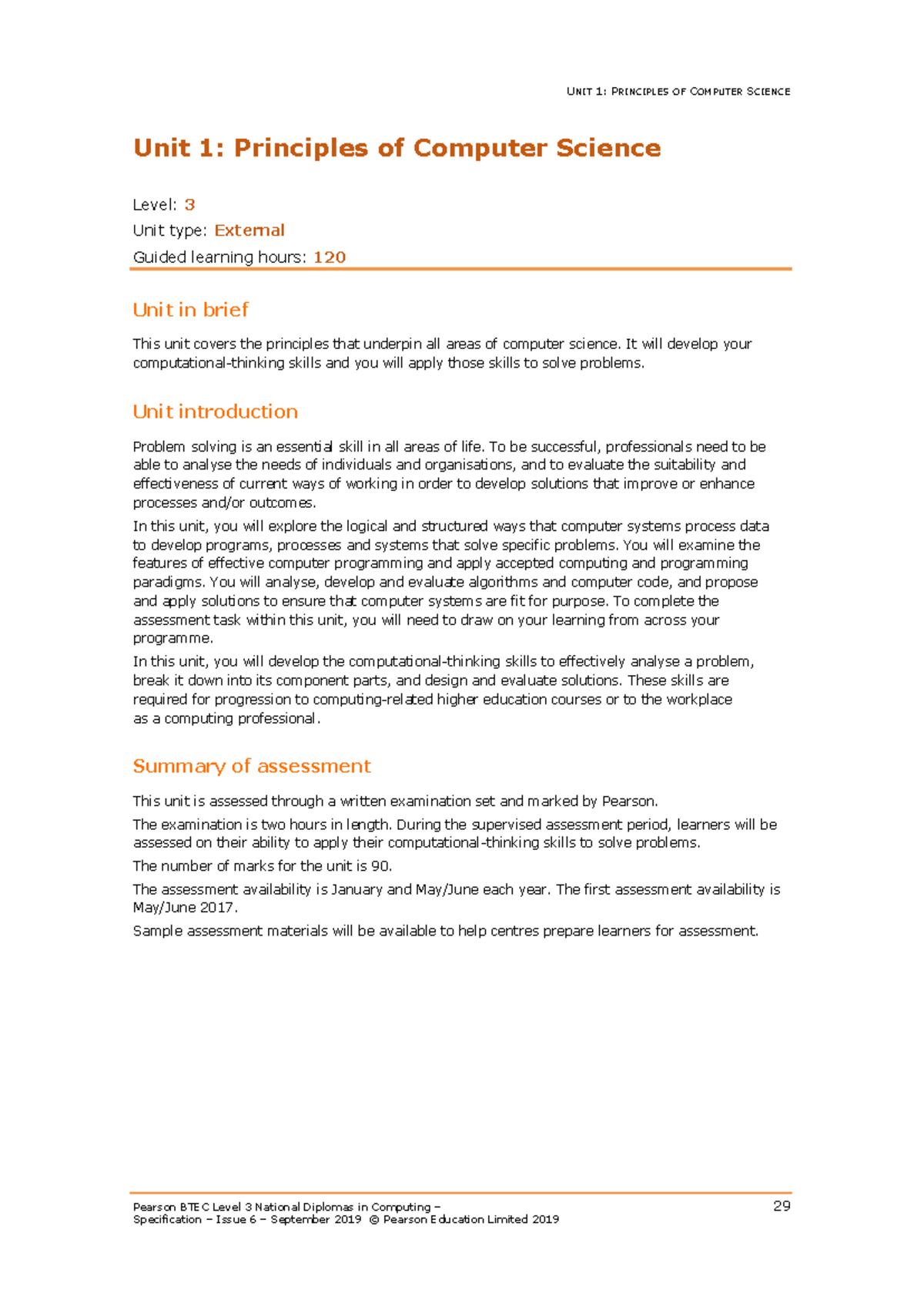Unit-1-spec - Pearson BTEC Level 3 National Diplomas in Computing – 29 ...