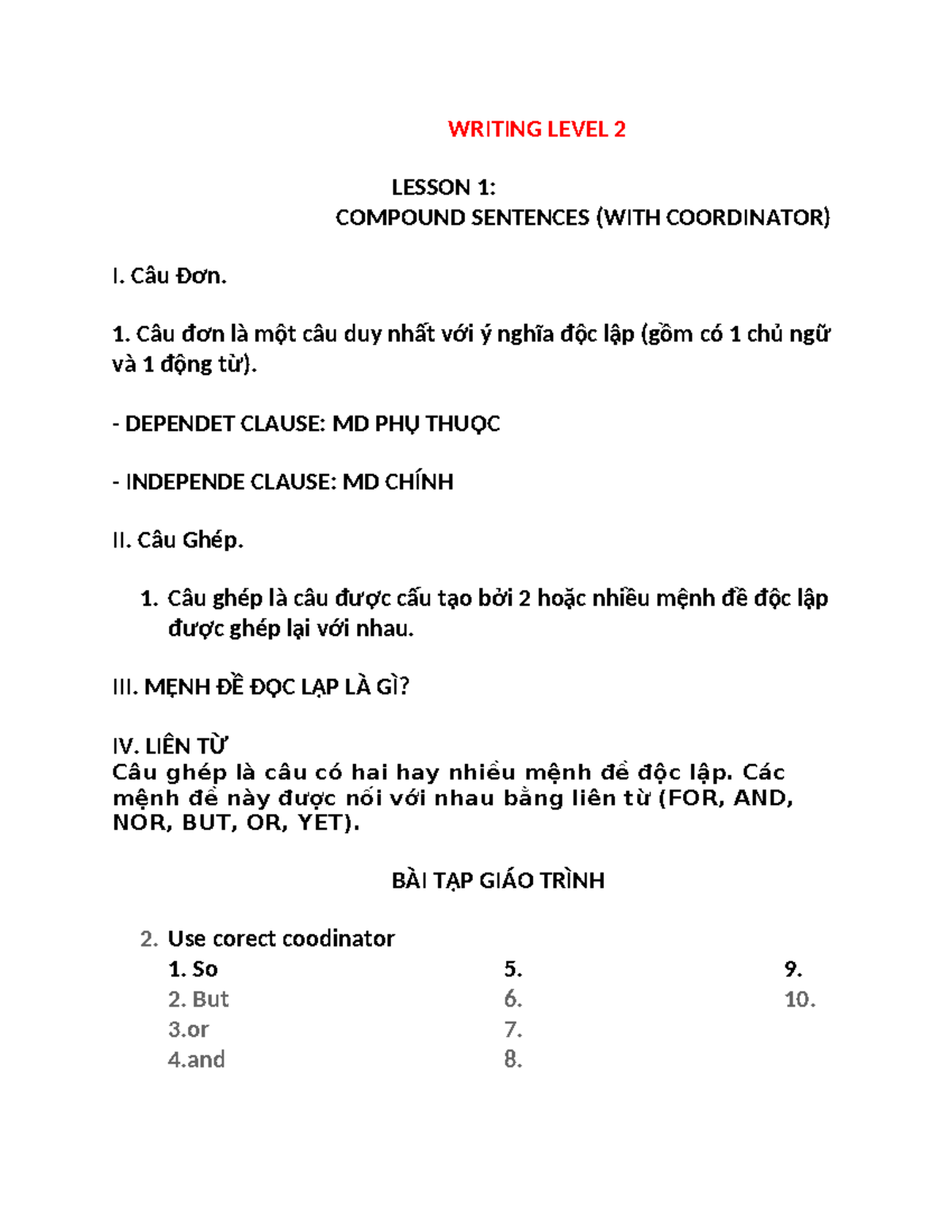 Writing Level 2 - check - WRITING LEVEL 2 LESSON 1: COMPOUND SENTENCES ...