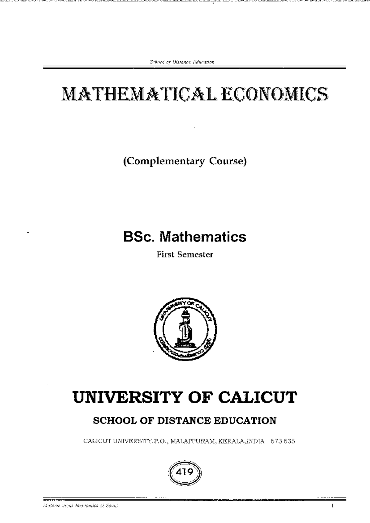 Mathematical Economics - Studocu
