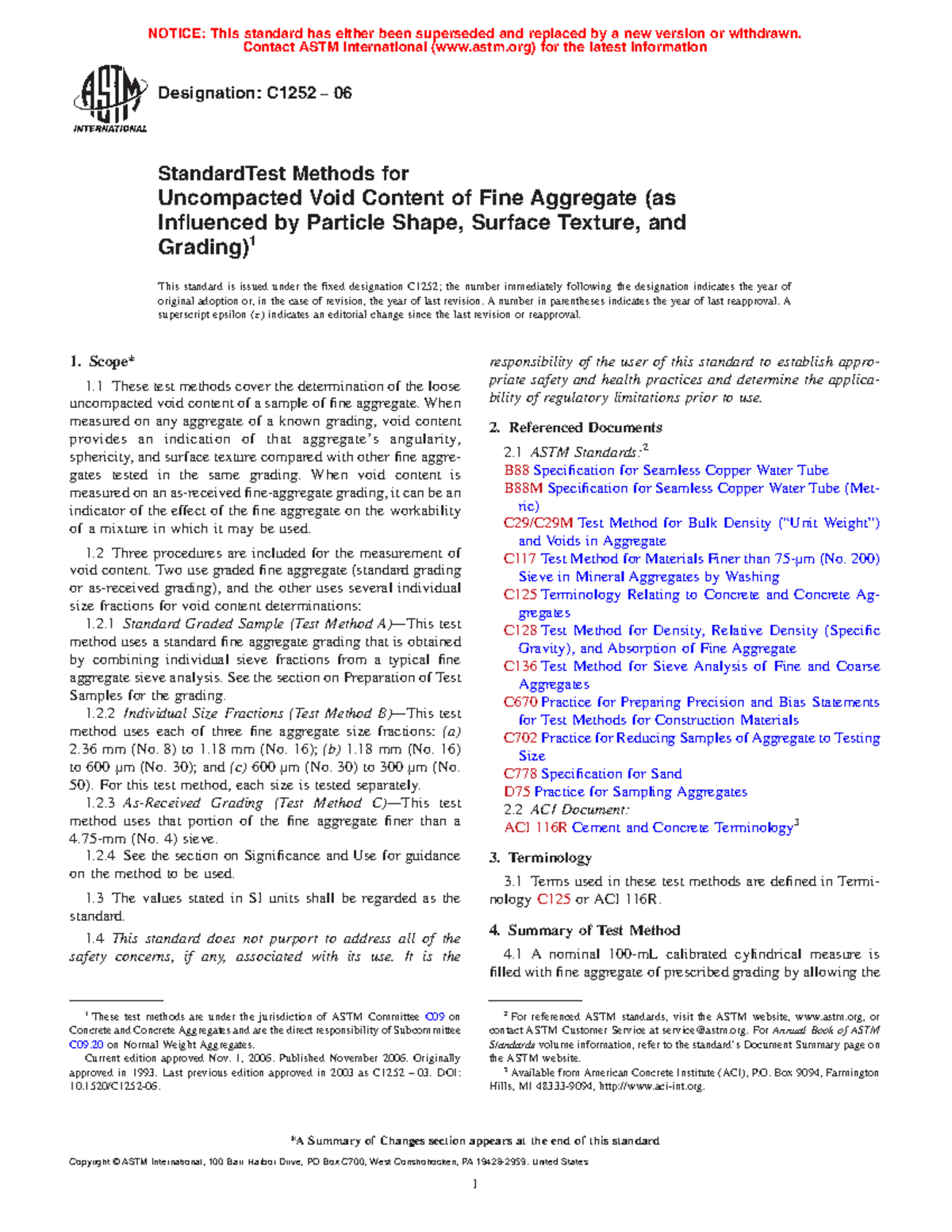 StandardTest Methods for Uncompacted Void Content of Fine Aggregate (as ...