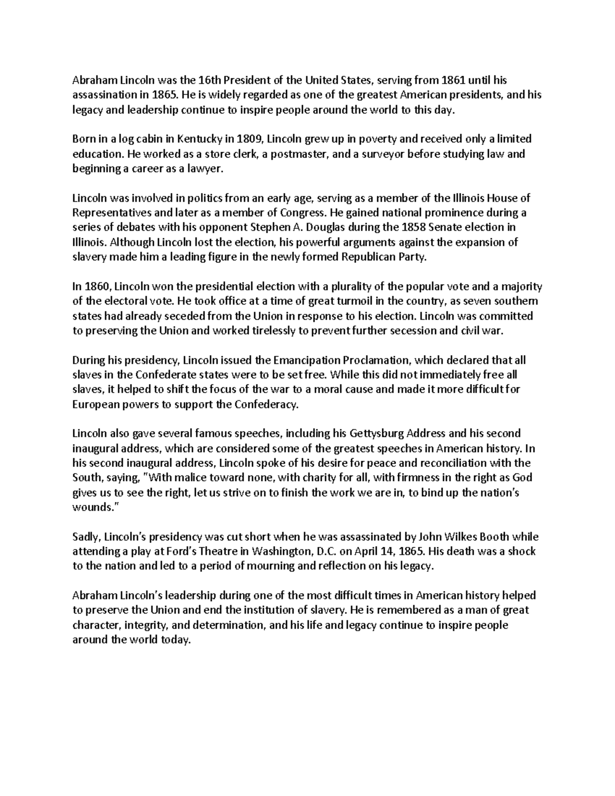 Abraham linclon - n.a - Abraham Lincoln was the 16th President of the ...