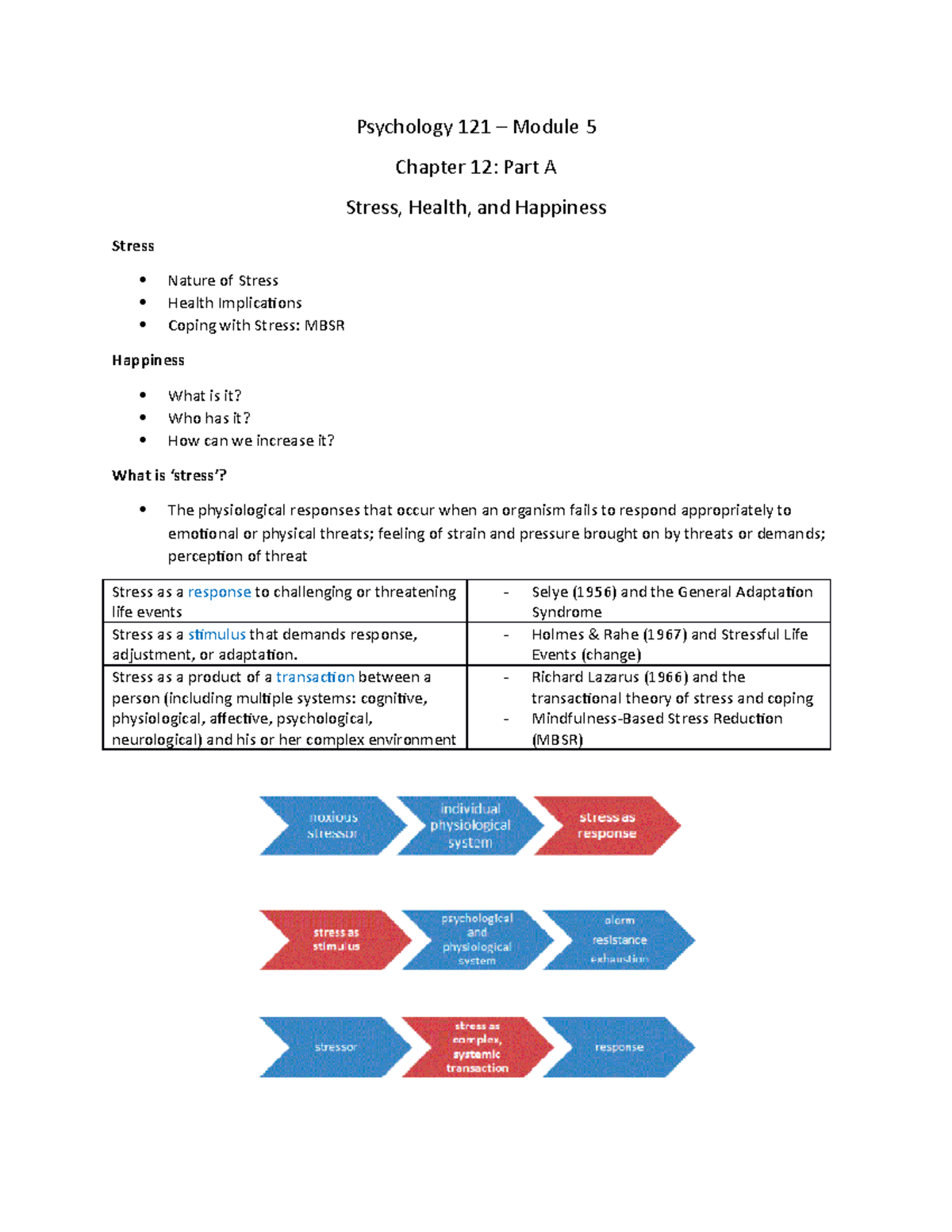 Chapter 12 - Part A - Lecture notes 10 - Psychology 121 – Module 5 ...