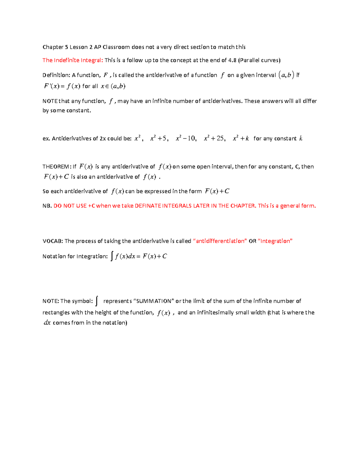 Chapter 5 Lesson 2 AP Classroom does not a very direct section to match ...