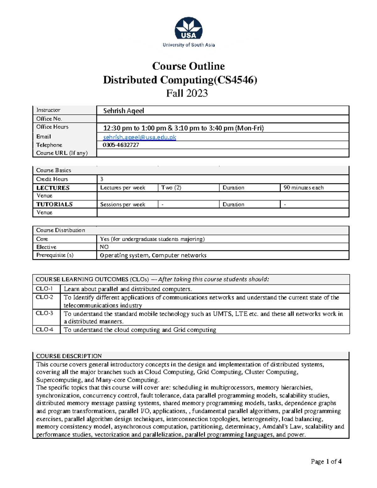Course Outlines Distributed 2023 - Course Outline Distributed Computing(CS4546) Fall 2023 ...