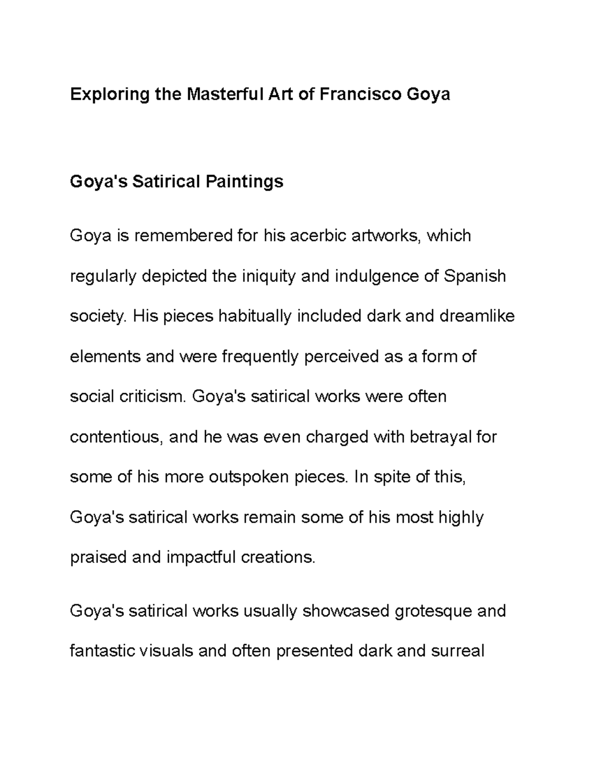 Goya's Satirical Paintings - Exploring the Masterful Art of Francisco ...