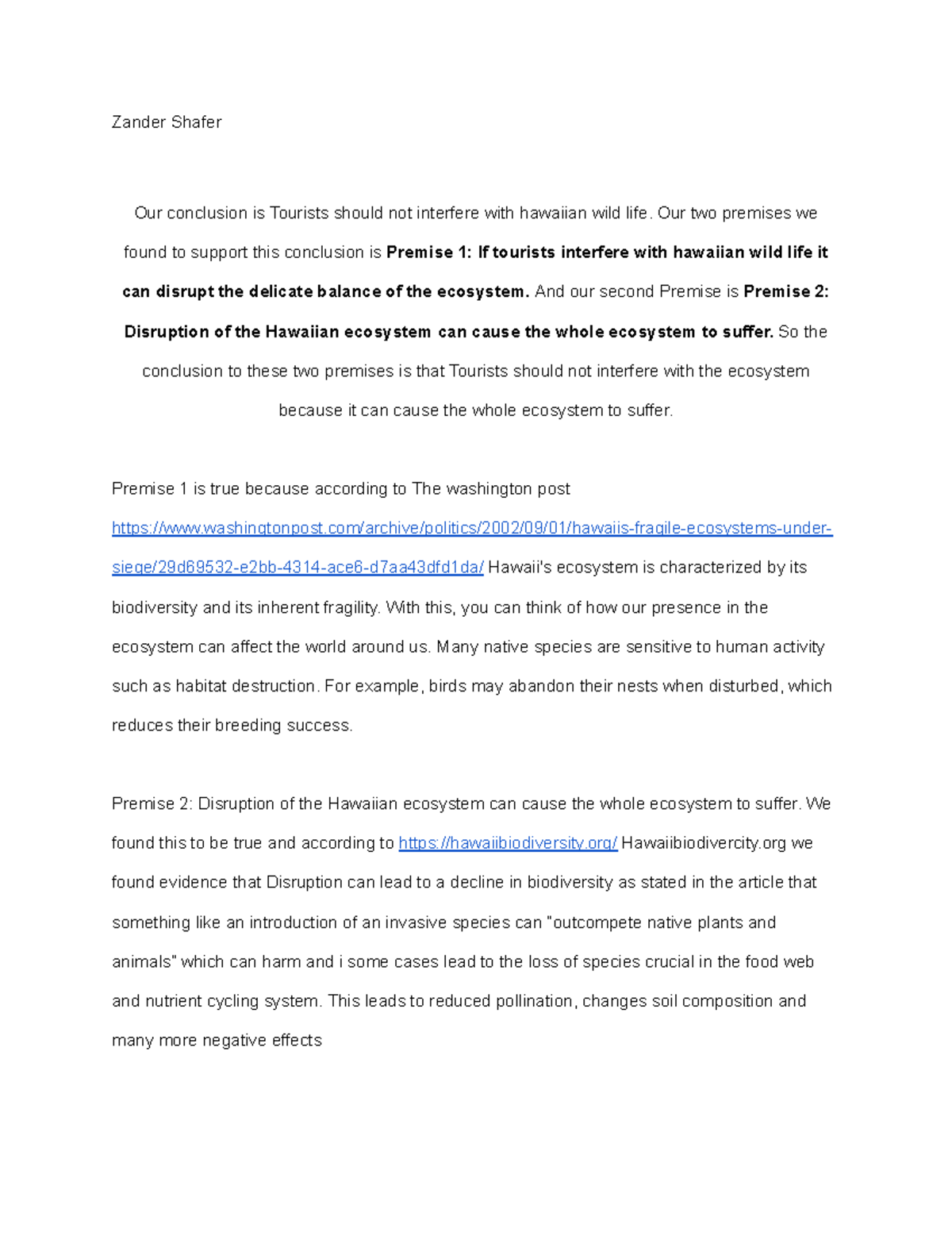 Argument Write UP - Notes for final exam - Zander Shafer Our conclusion ...