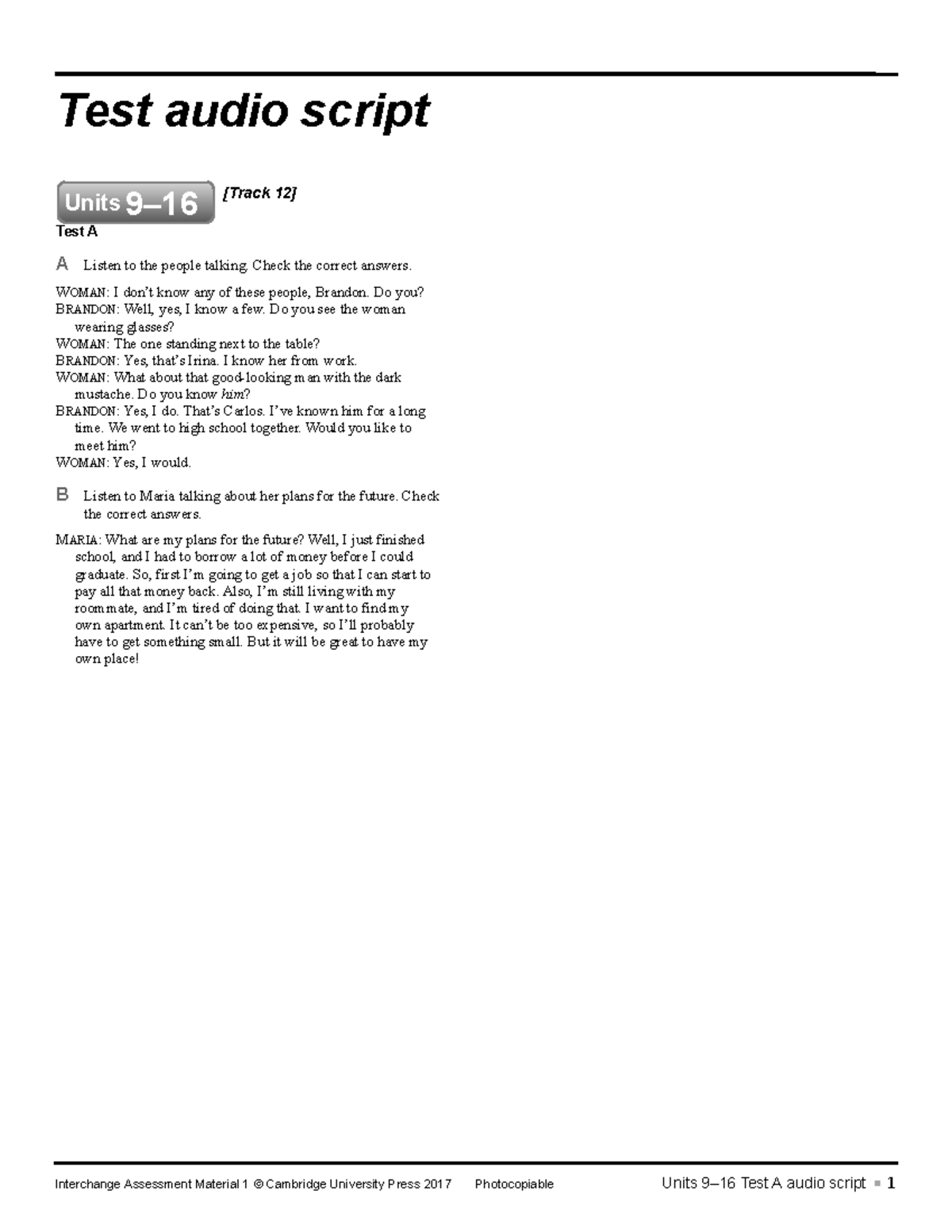 IC5 L1 T9to16A Script - English essays - Units 9– Test audio script ...