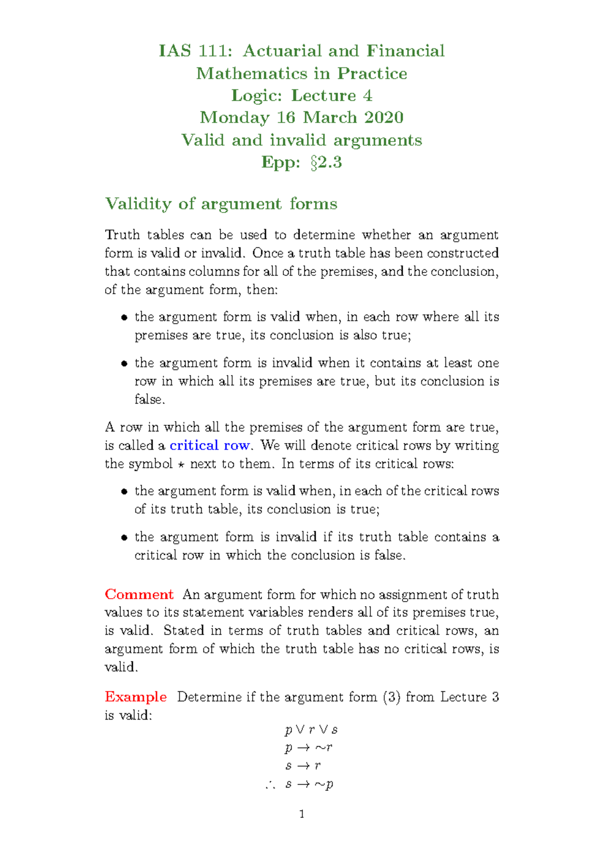 Actuarial Mathematics Logic lecture 4 - IAS 111: Actuarial and ...