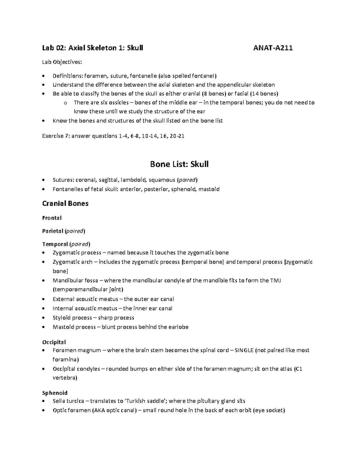 Lab 02 Outline - This lab will accompany A210, Human Anatomy. This ...