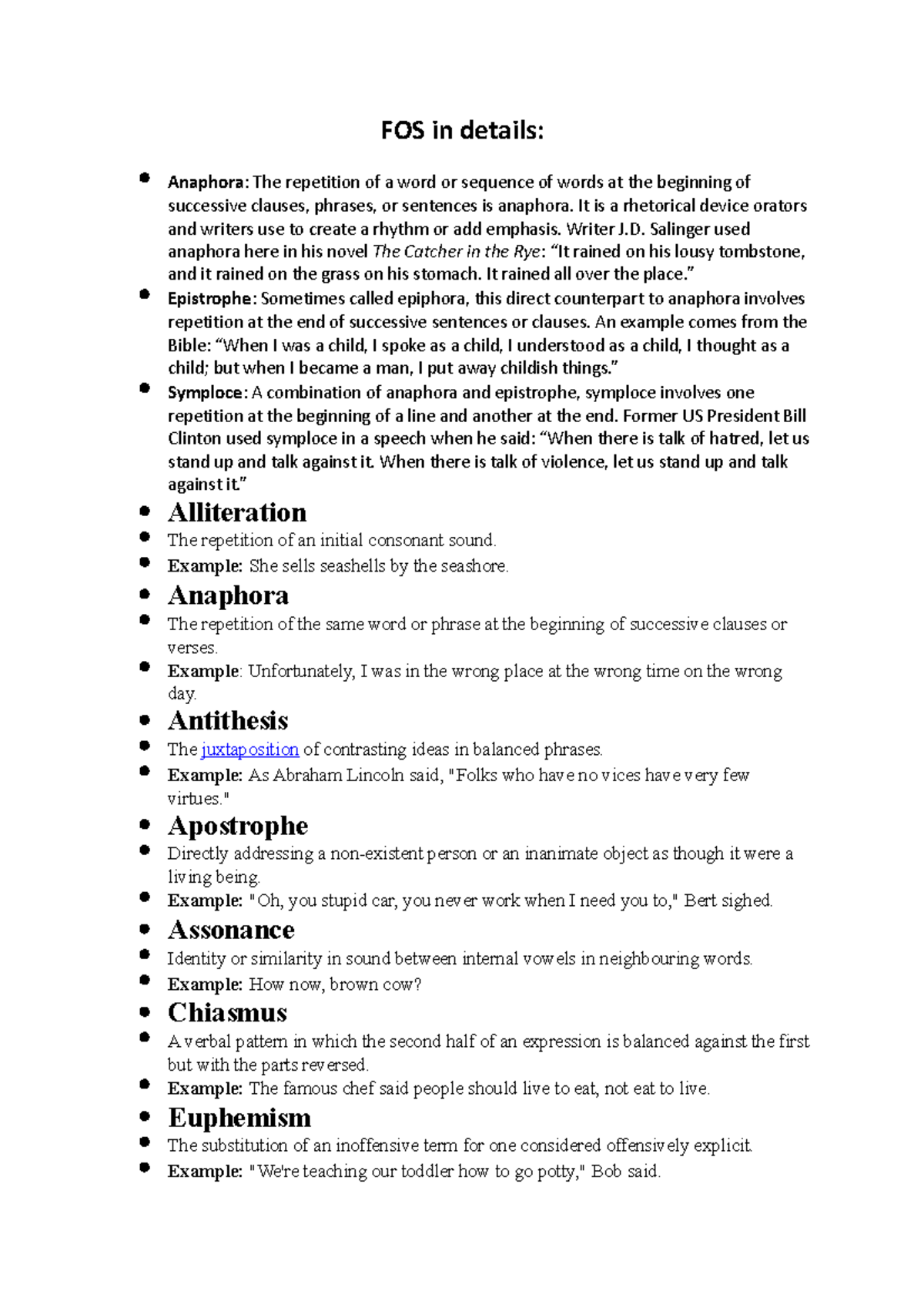 FOS in details - hello - FOS in details: Anaphora: The repetition of a ...