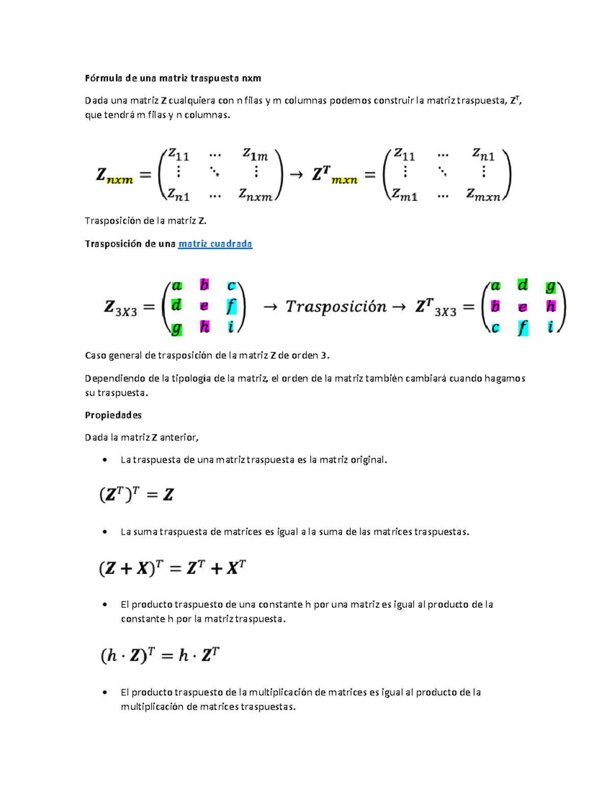 Matriz traspuesta resumen clase algebra lineal - Fórmula de una matriz ...