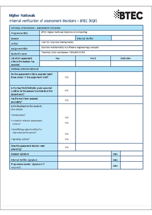 Unit 30 Application Development Reworded 2021 - Higher Nationals Internal verification of ...