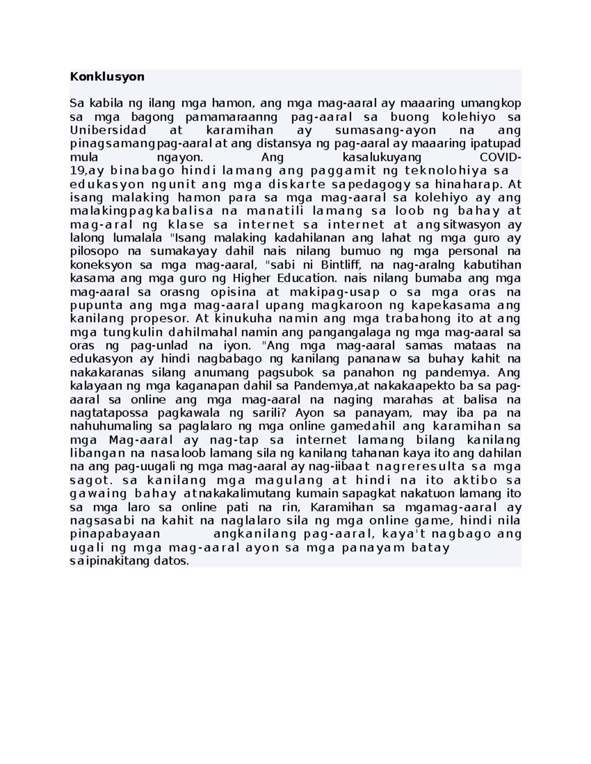 Konklusyon Research - Grade: 6 - Konklusyon Sa kabila ng ilang mga ...