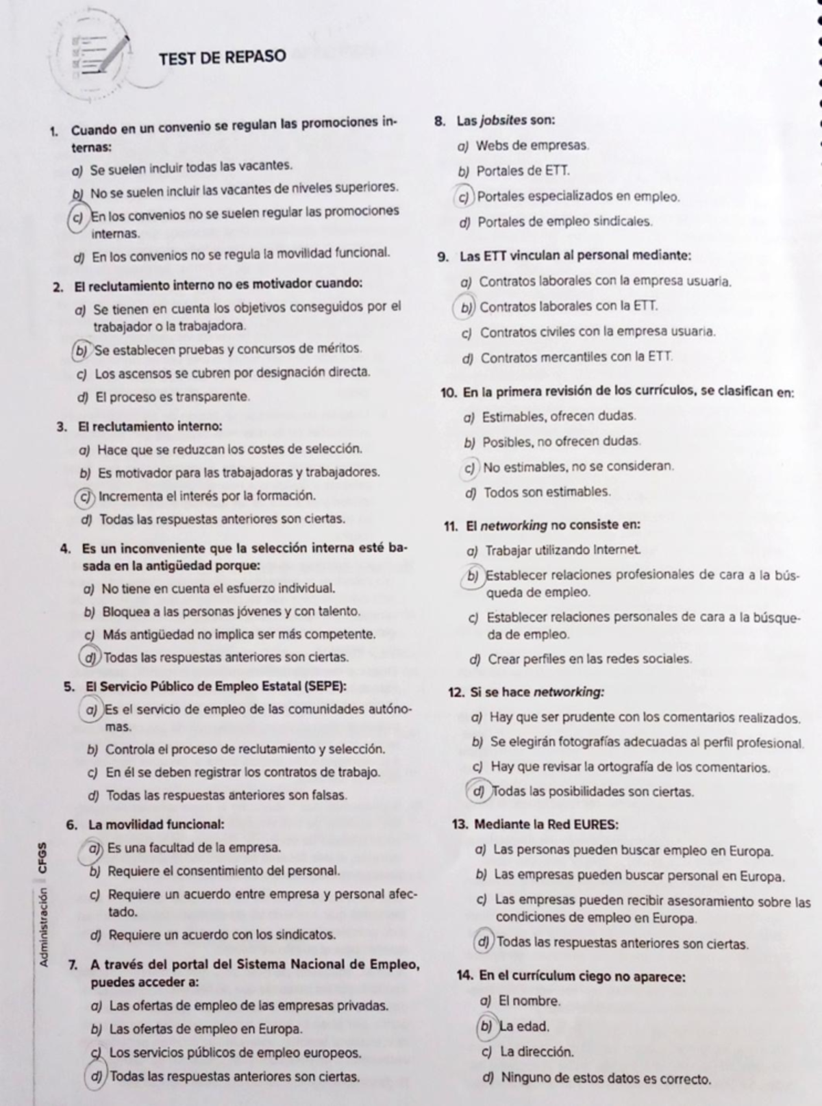 Test de repaso, Ud3 RRHH - TEST DE REPASO A d m i n i s t r a c 1 ...