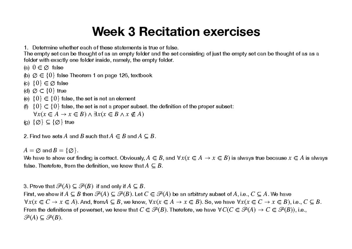 Week3Recitation Solutions - Week 3 Recitation exercises Determine ...