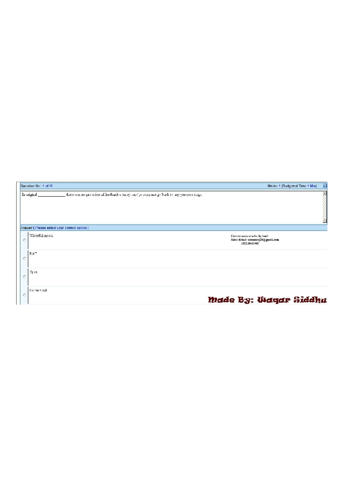 CS605 - 1 - Quiz file - Question No : 1 of 26 Marks: 1 (Budgeted Time 1 Min) In original there ...