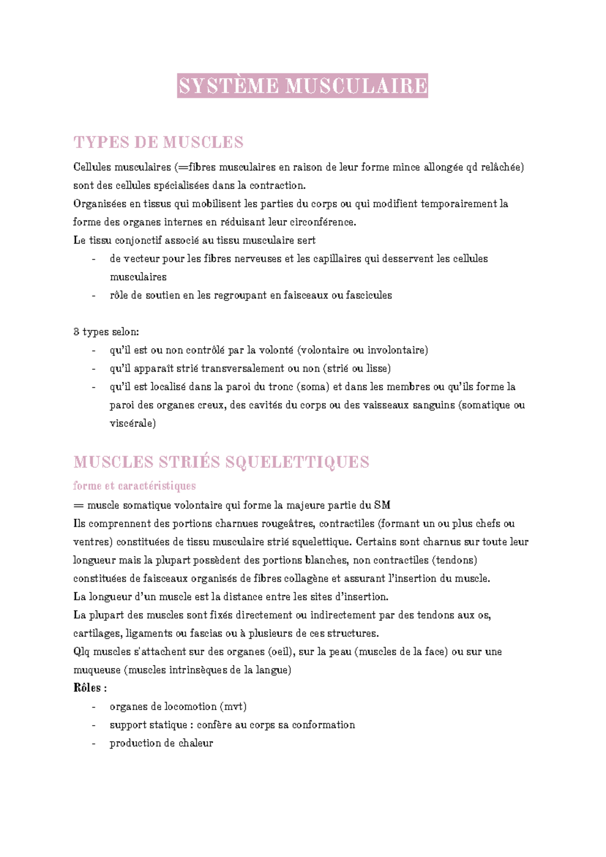 Systeme musculaire - SYSTÈME MUSCULAIRE TYPES DE MUSCLES Cellules ...