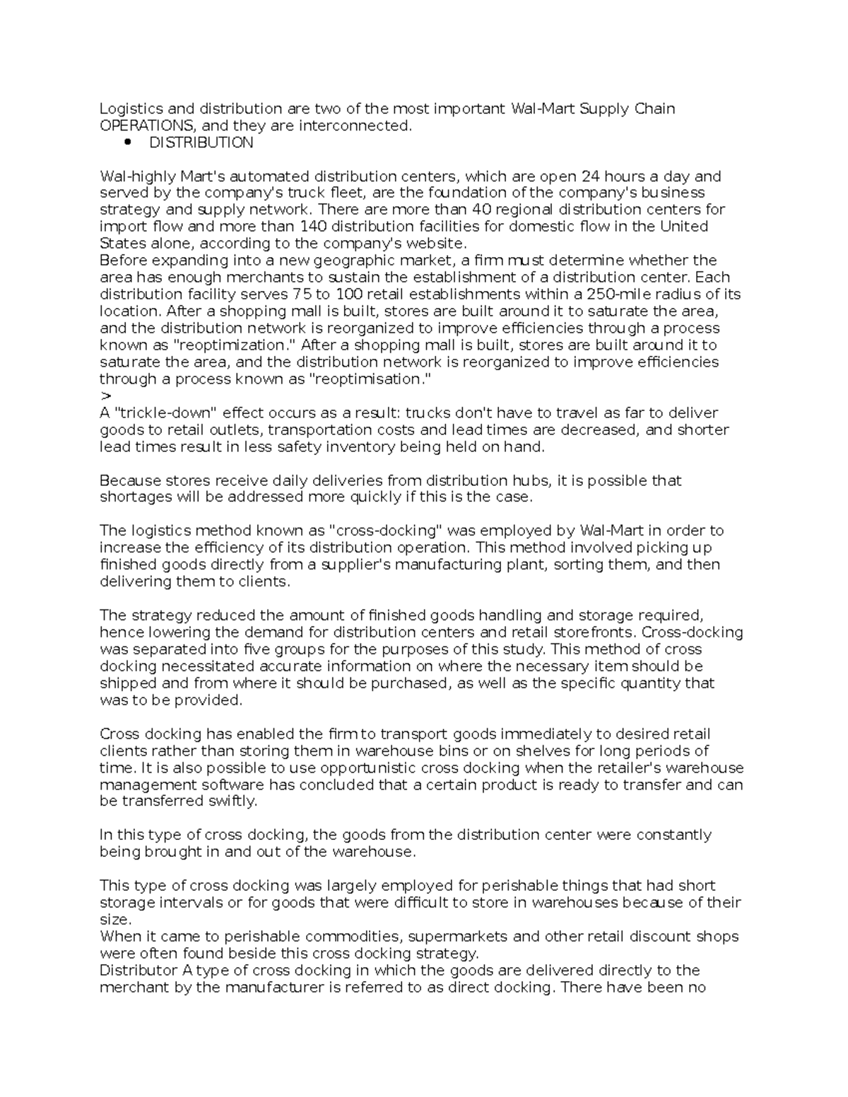 Quetsion oper mgt - Question from operations Mgt - Logistics and ...