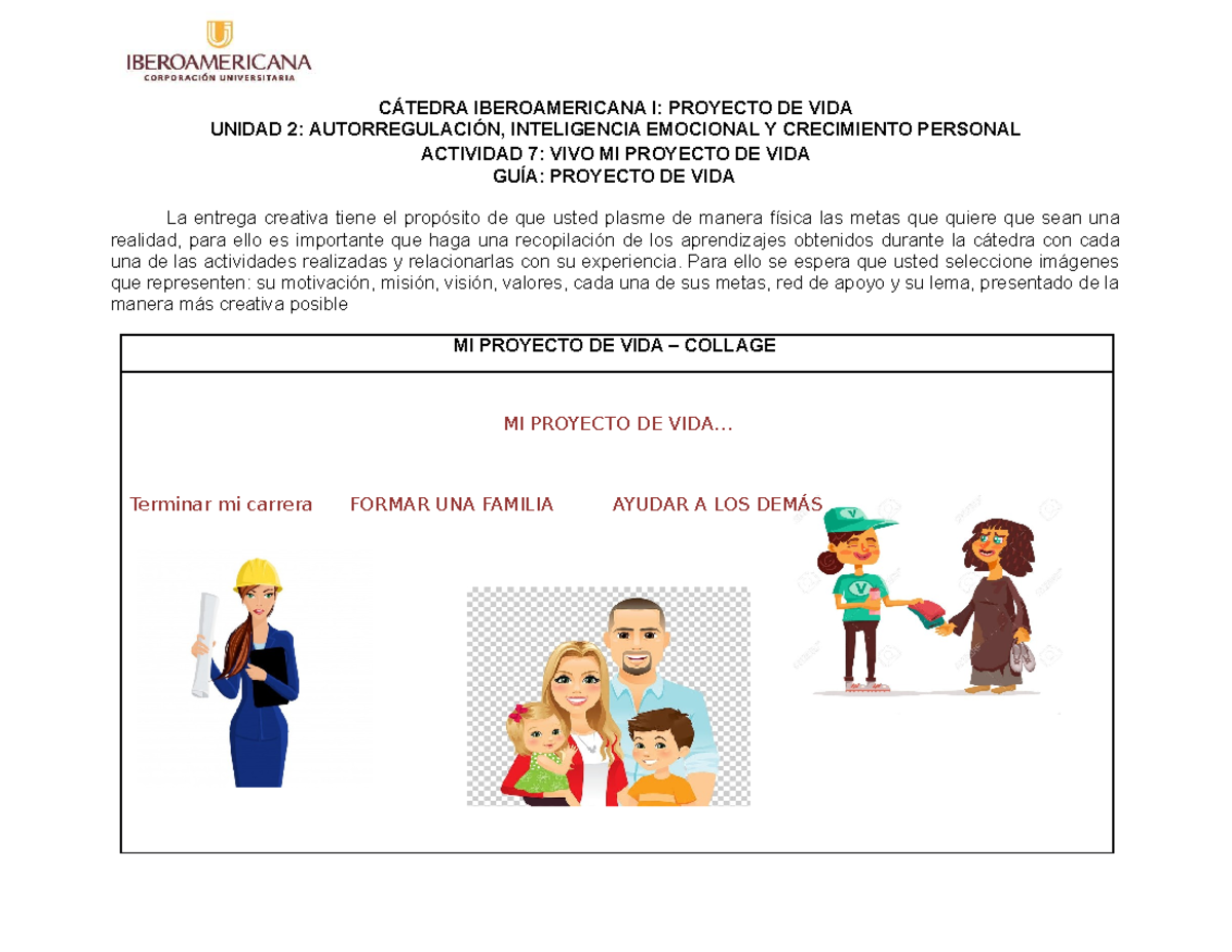 GUÍA MI Proyecto DE VIDA Collage - UNIDAD 2: AUTORREGULACIÓN ...
