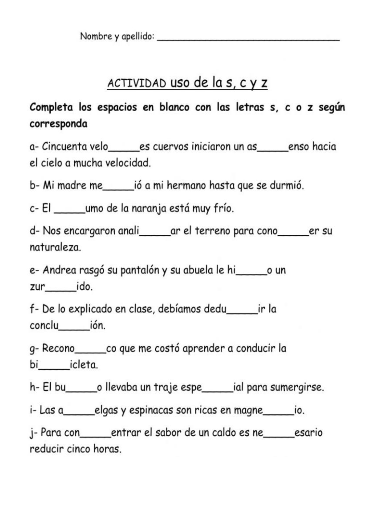 Uso de la c,s,z - ortografía aprender a escribir c, s, z - Lengua Castellana - Studocu