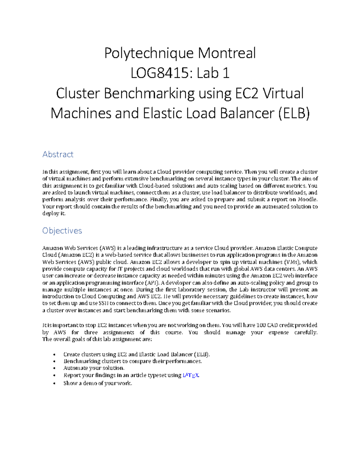 LOG 8415E Assignment 1 - c'est le tp numero 1 - Polytechnique Montreal LOG8415: Lab 1 Cluster ...