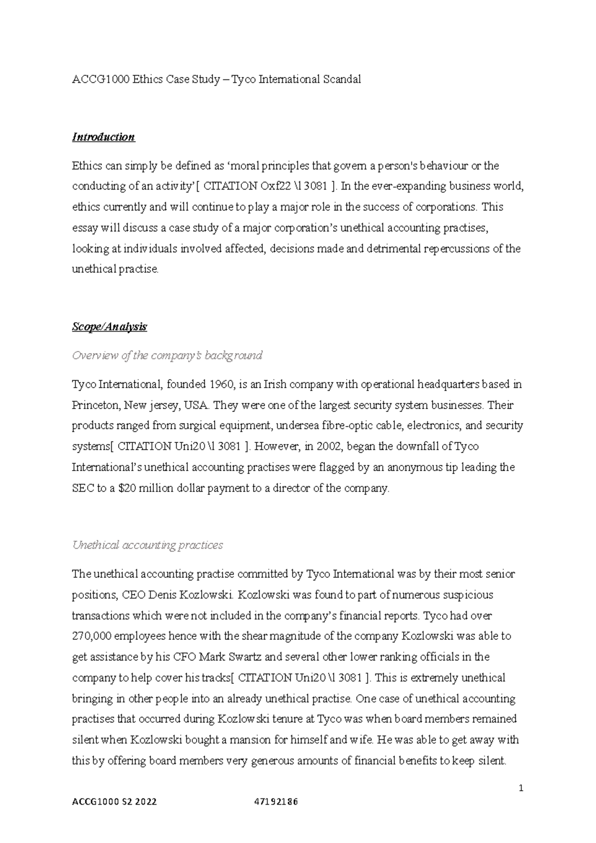 ACCG100 0 Ethics Case Study - In the ever-expanding business world ...