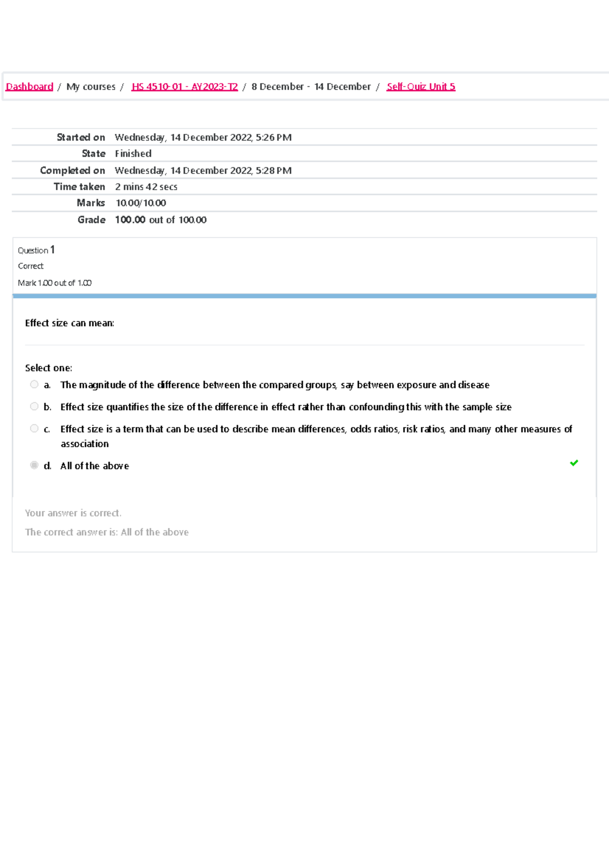 Self-Quiz Unit 5 Attempt review - Started on Wednesday, 14 December 2022, 5:26 PM State Finished ...