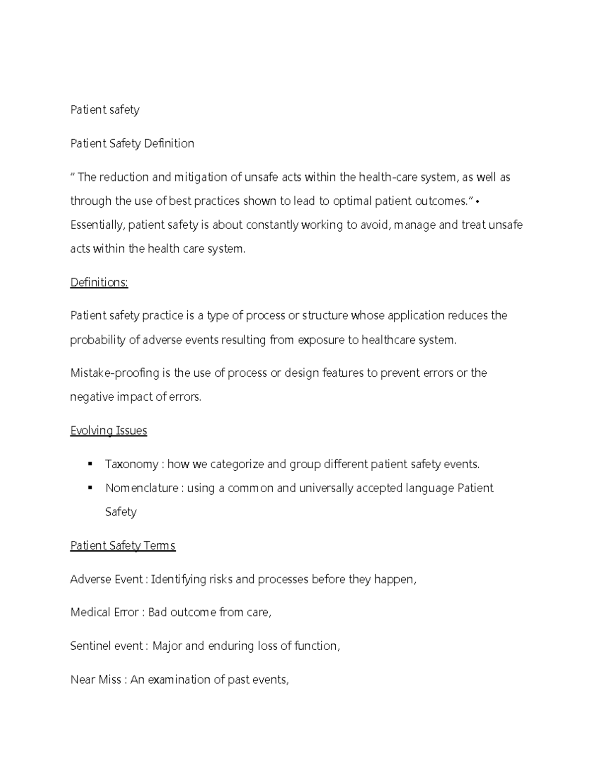 Patient safety Lecture 02 - Patient safety Patient Safety Definition ...