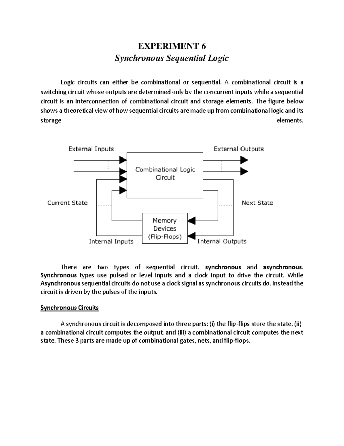 Experiment 6 Synchronous Sequential Logic Experiment 6 Synchronous Sequential Logic Logic 