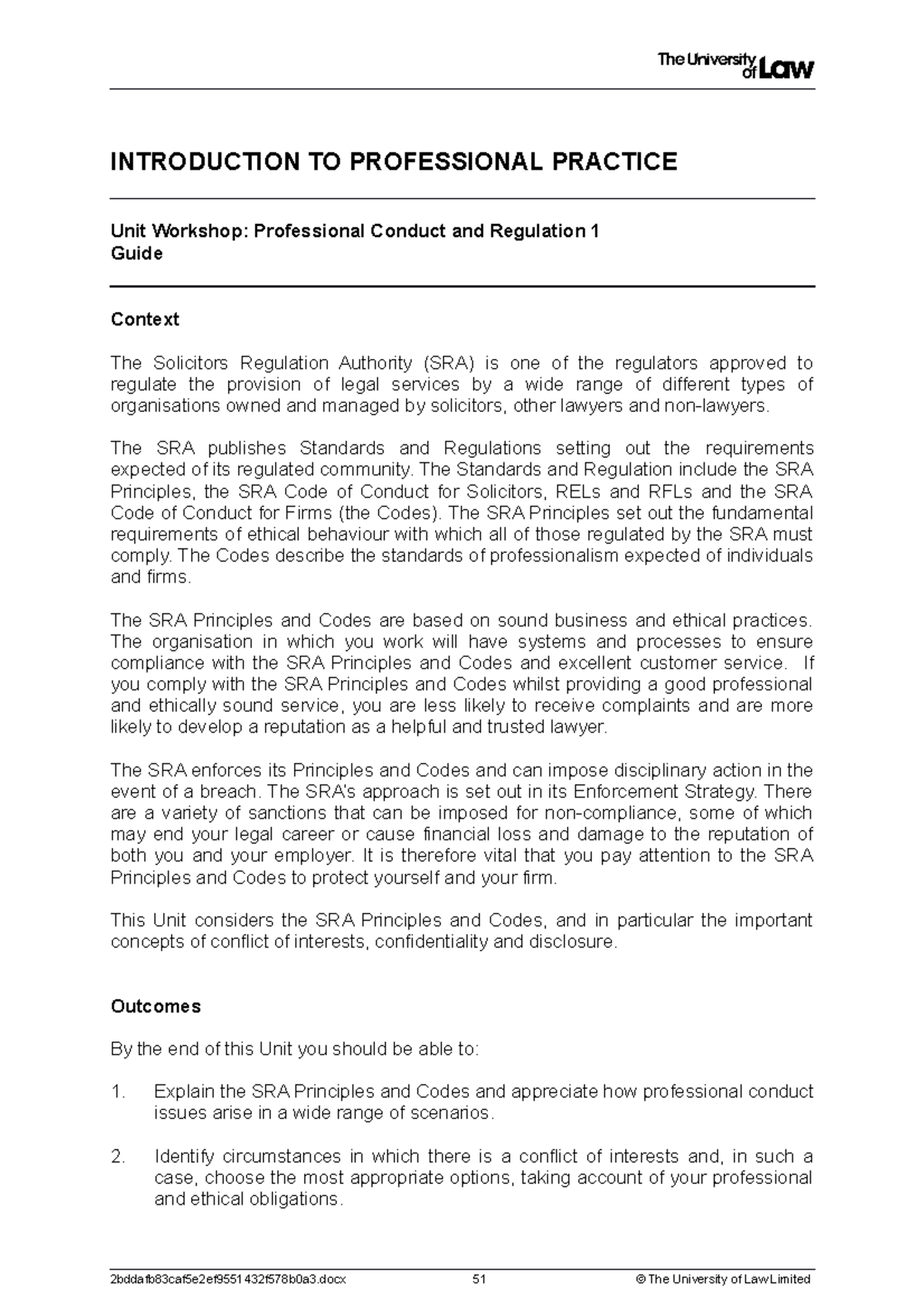 Professional Conduct and Regulation WK Prep - INTRODUCTION TO ...