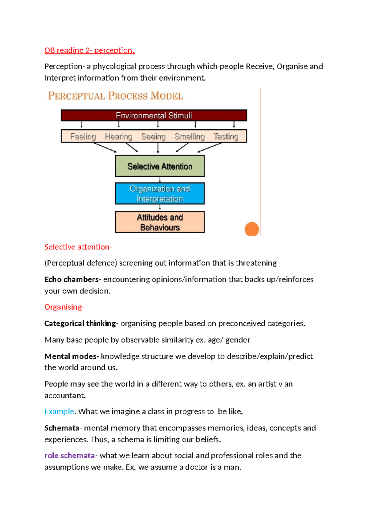 OB perception - OB reading 2- perception. Perception- a phycological process through which ...