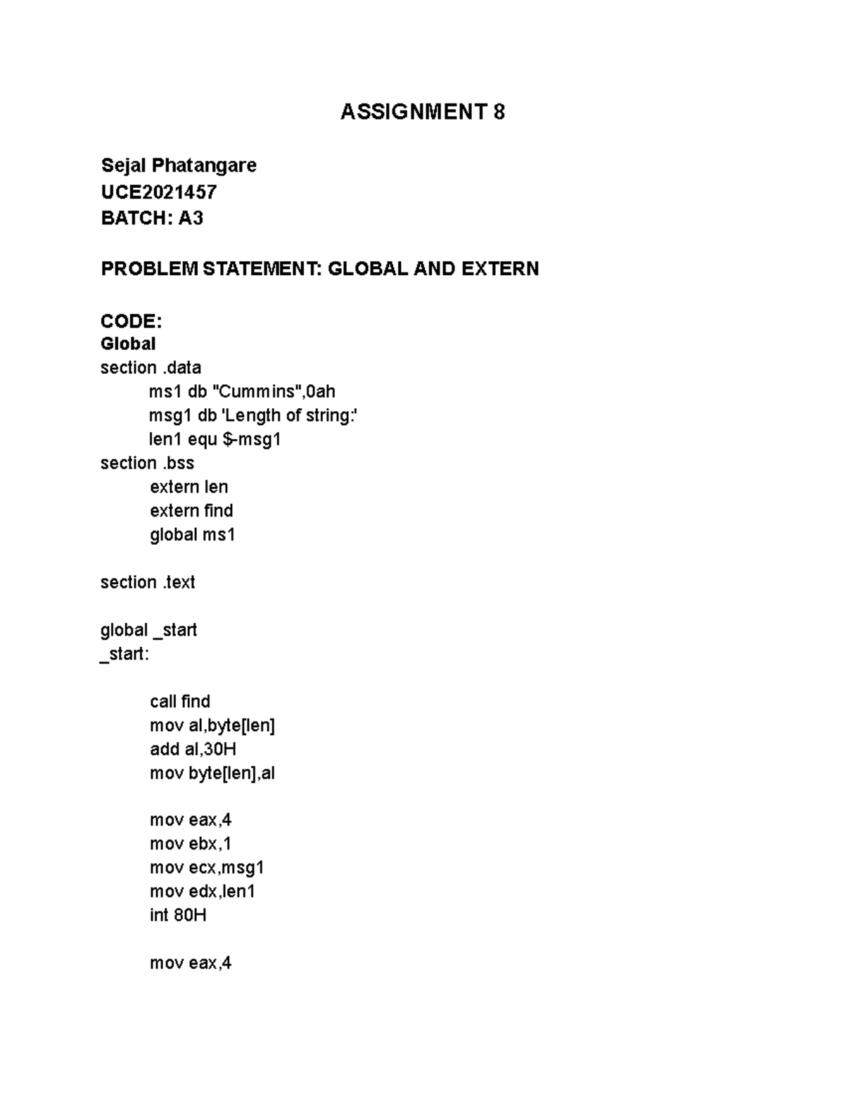 UCE2021457 MMLAssignment 8 - ASSIGNMENT 8 Sejal Phatangare UCE BATCH: A ...