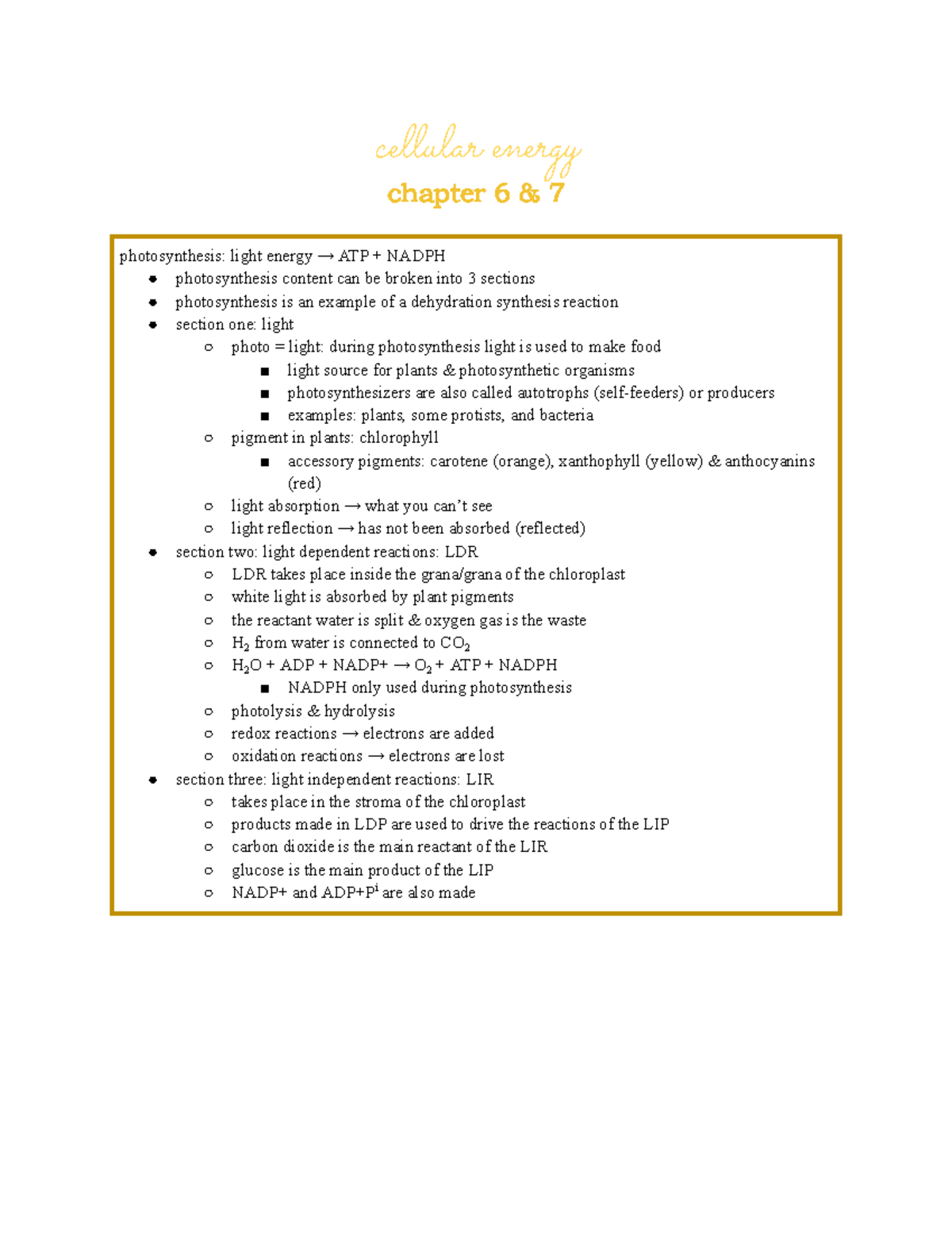 Cellular energy notes - cellular energy chapter 6 & 7 photosynthesis ...