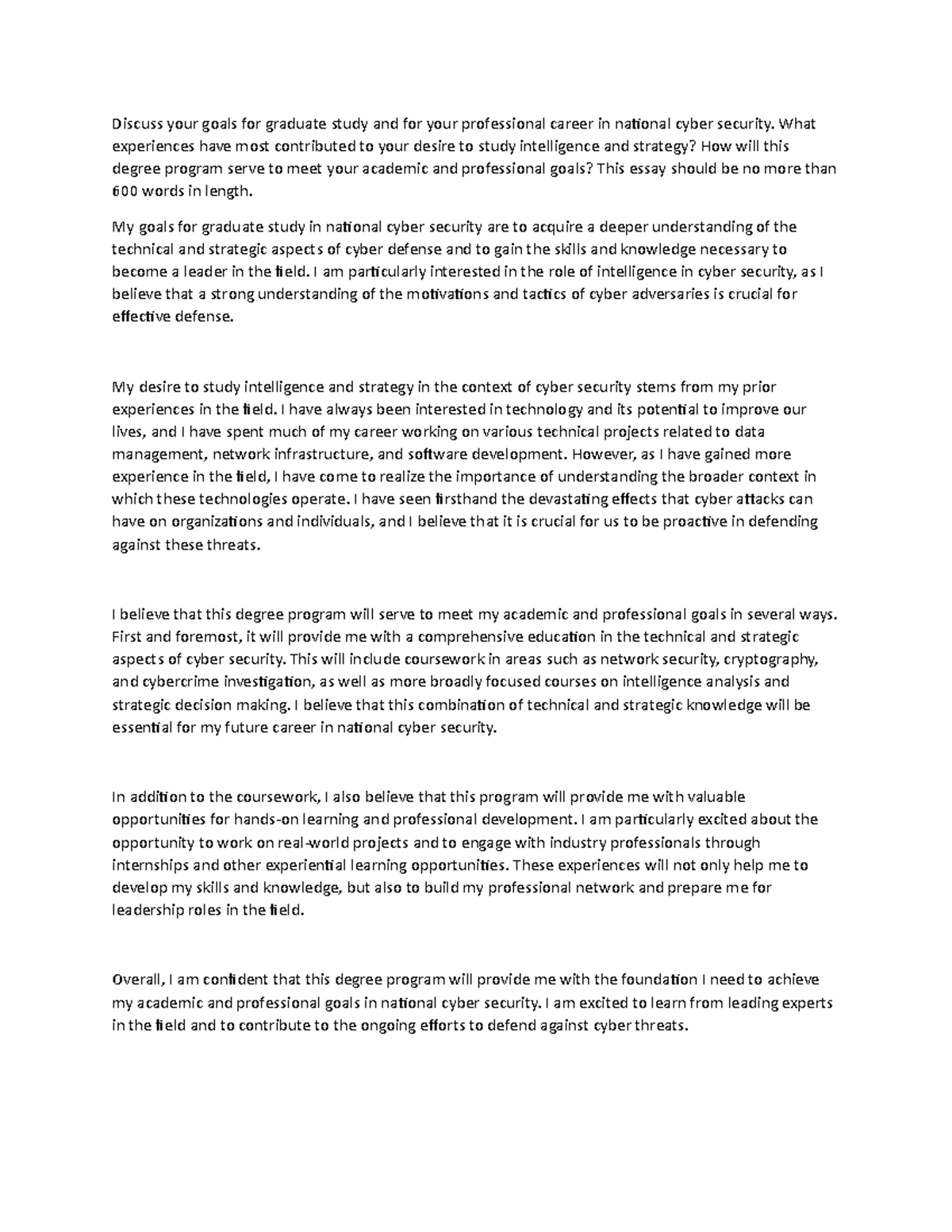 Cybersecurity statement - Discuss your goals for graduate study and for ...