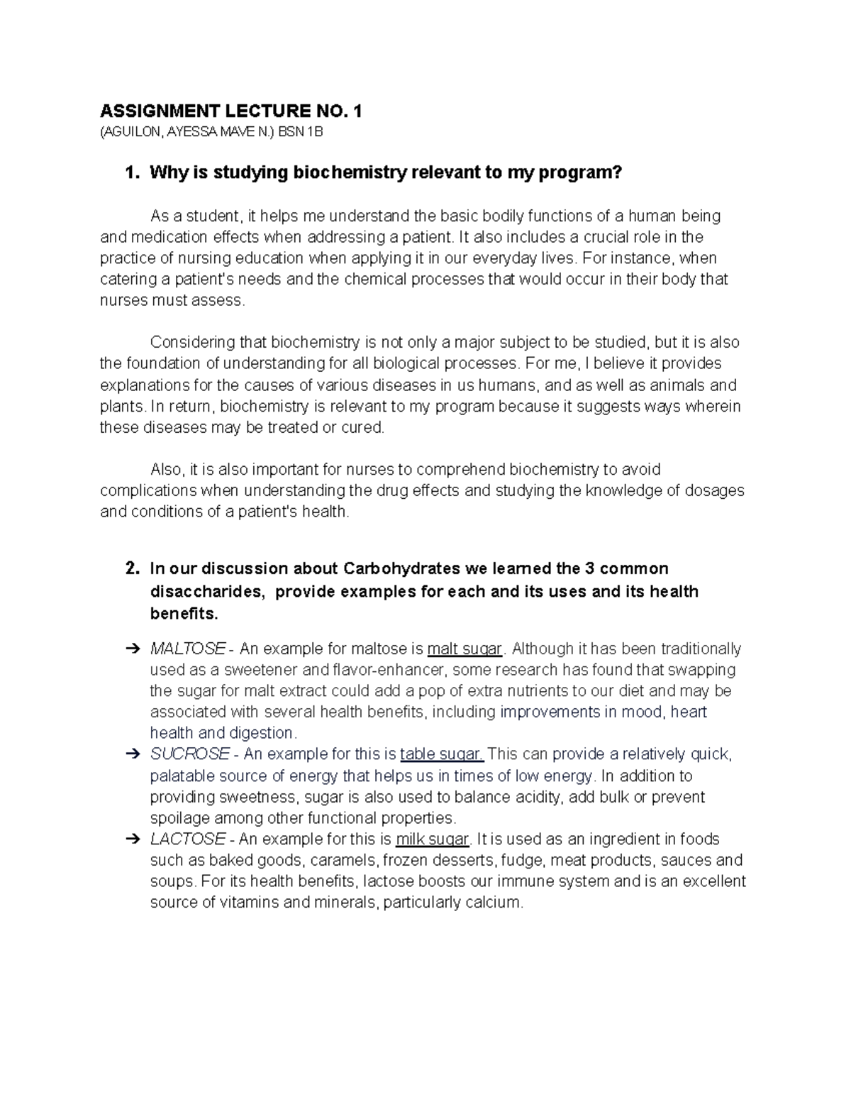 Assignment- Lecture- ASSIGNMENT LECTURE NO. 1 (AGUILON, AYESSA MAVE N.) BSN 1B 1. Why is ...
