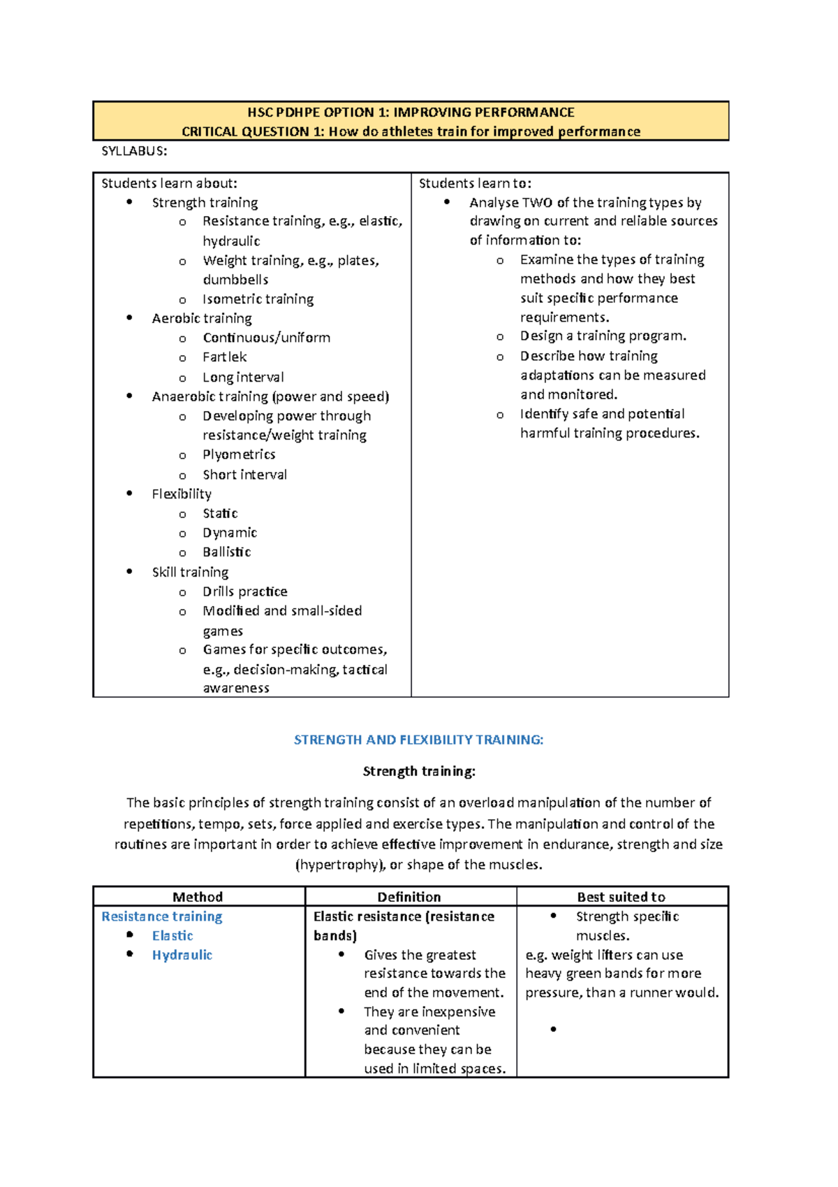 IP - Summaries - HSC PDHPE OPTION 1: IMPROVING PERFORMANCE CRITICAL ...