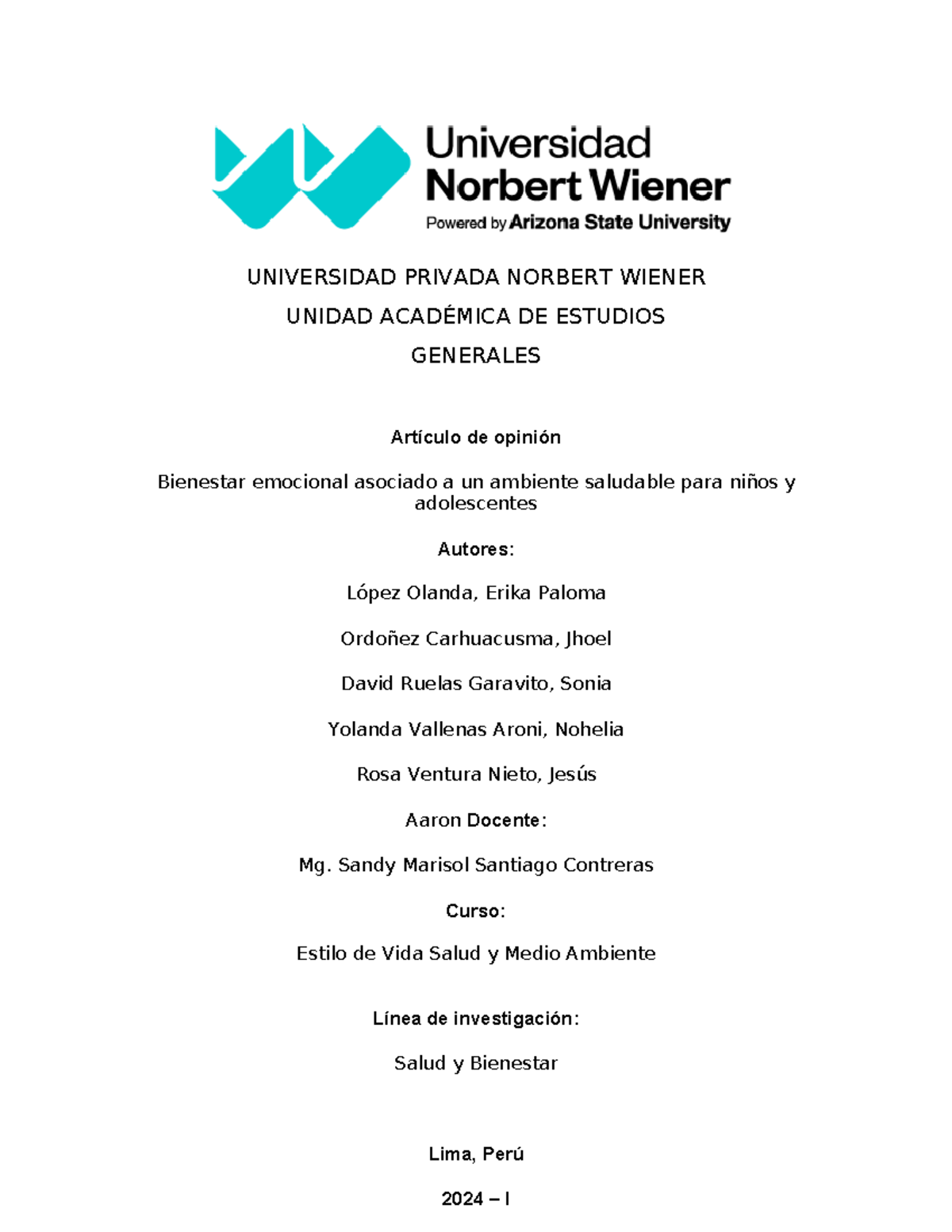Modelo DE Artículo DE Opinión - UNIVERSIDAD PRIVADA NORBERT WIENER ...