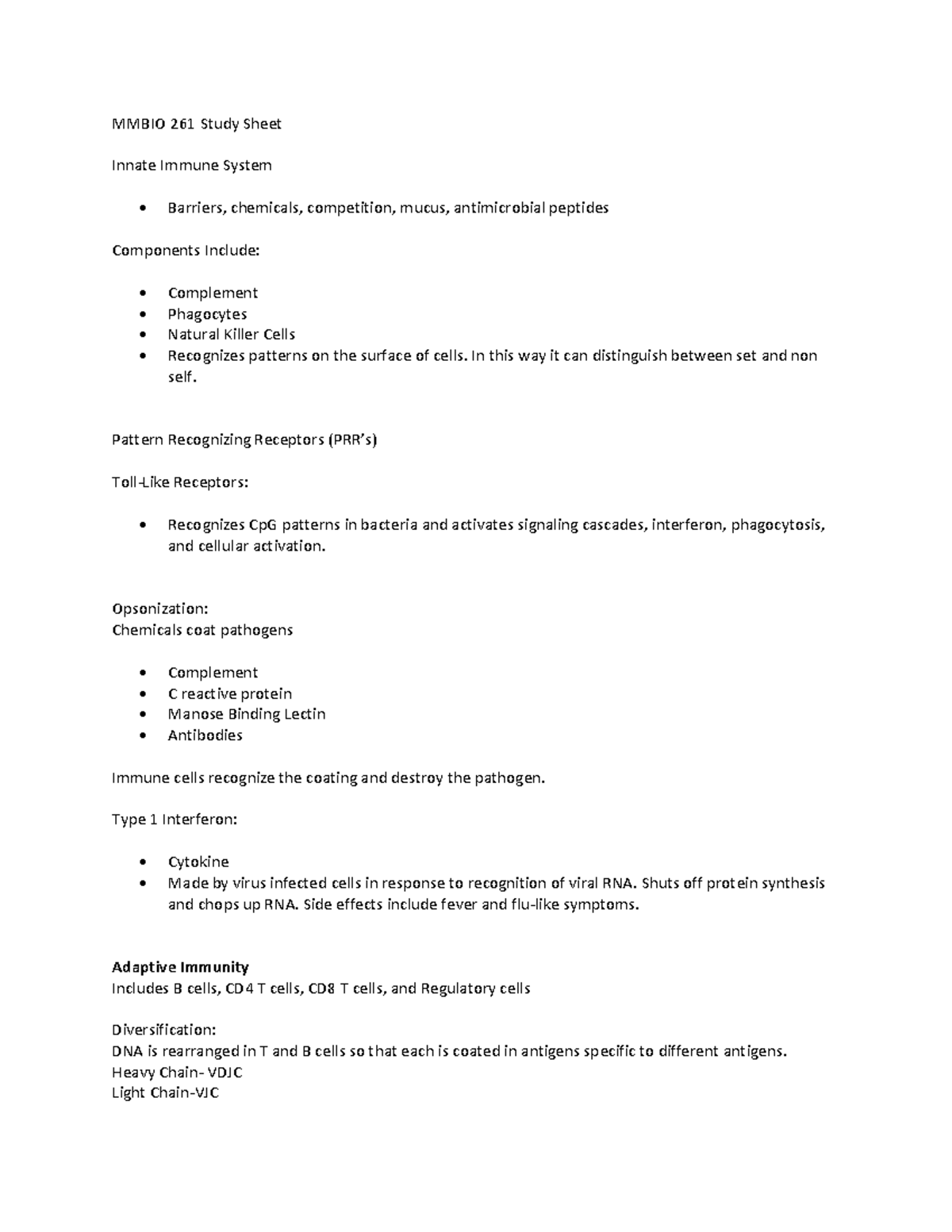 MMBIO 261 Study Sheet - Warning: TT: undefined function: 32 Warning: TT: undefined function: 32 ...