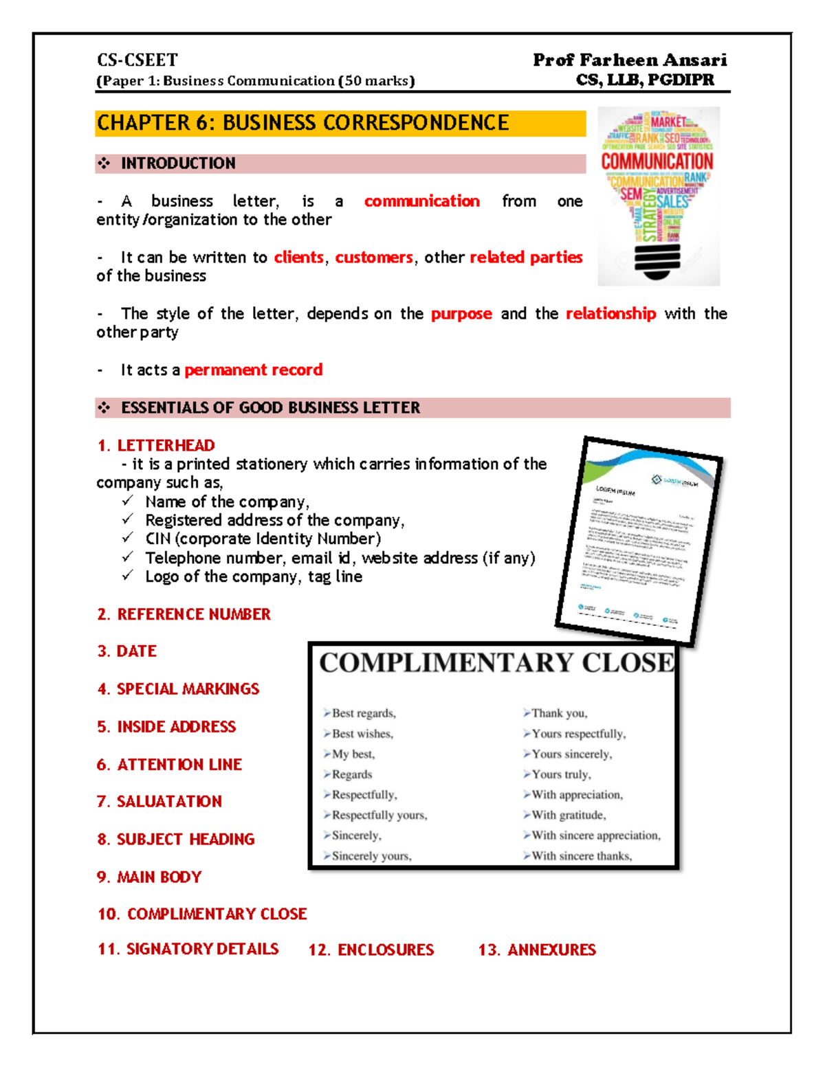 Cseet Chapter 6 Business Correspondence - ####### (Paper 1: Business ...