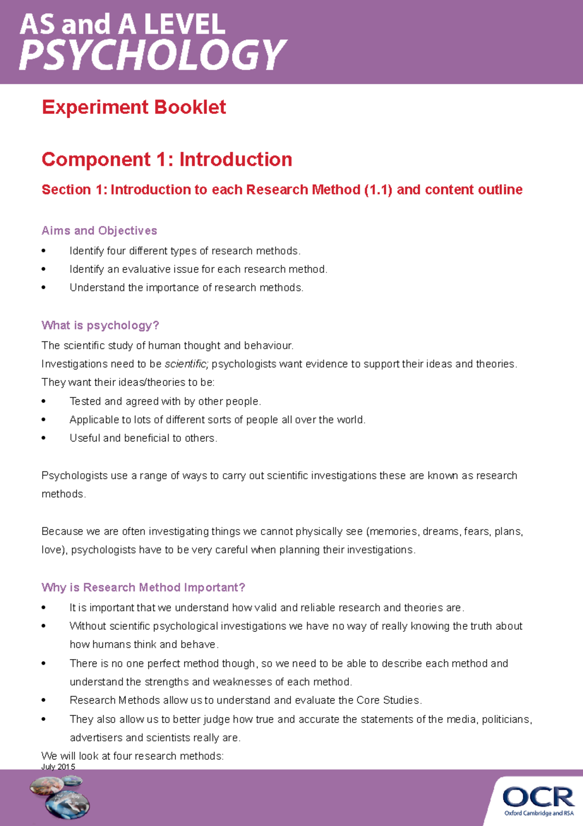 Experiments Learner Workbook - Experiment Booklet Component 1 ...