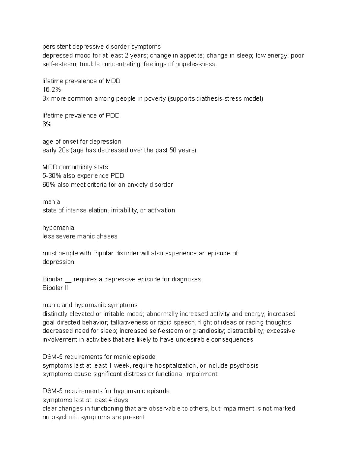 405 study guide 22 - Professor: Jeff Henriques - persistent depressive ...