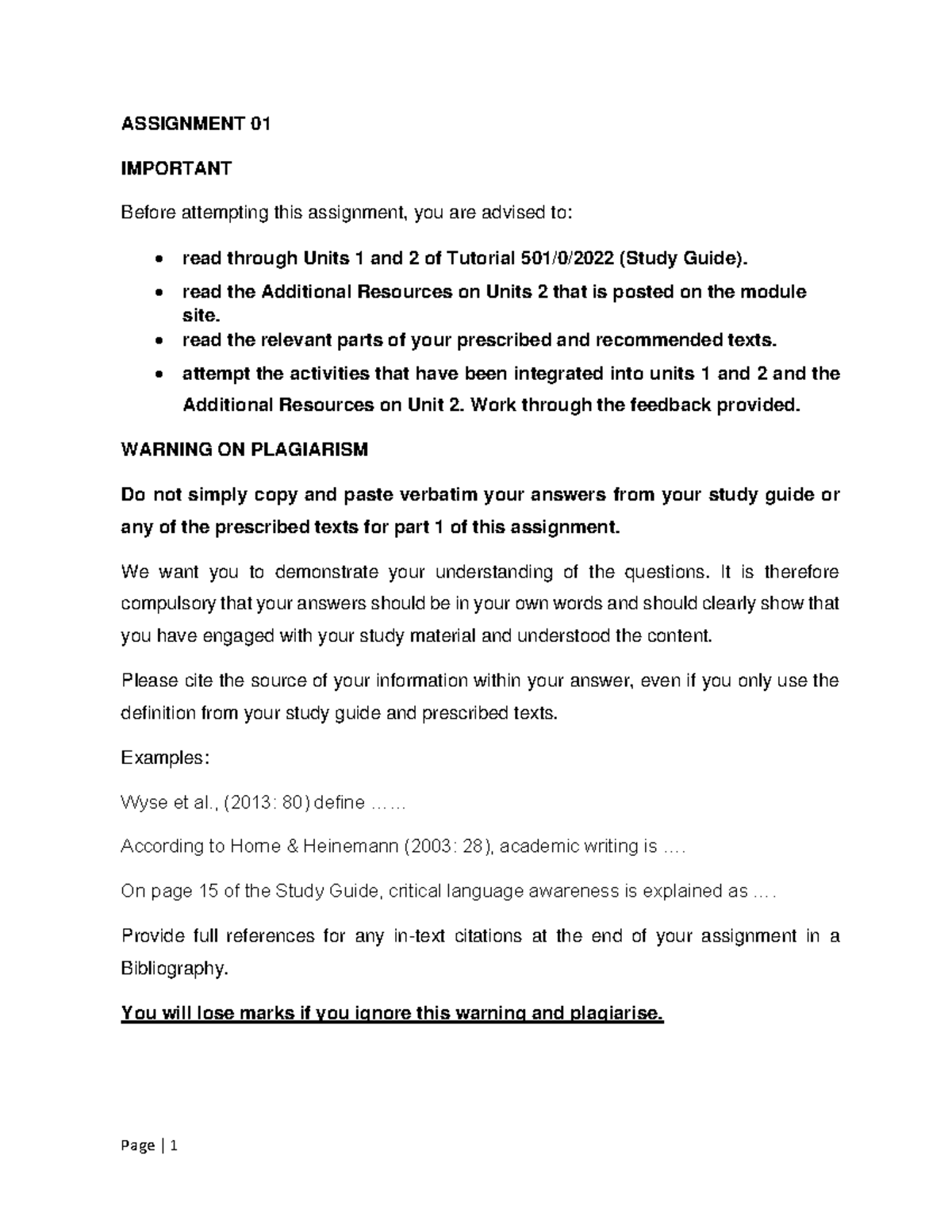 ENG1514 Assignment 01 - ASSIGNMENT 01 IMPORTANT Before attempting this assignment, you are ...