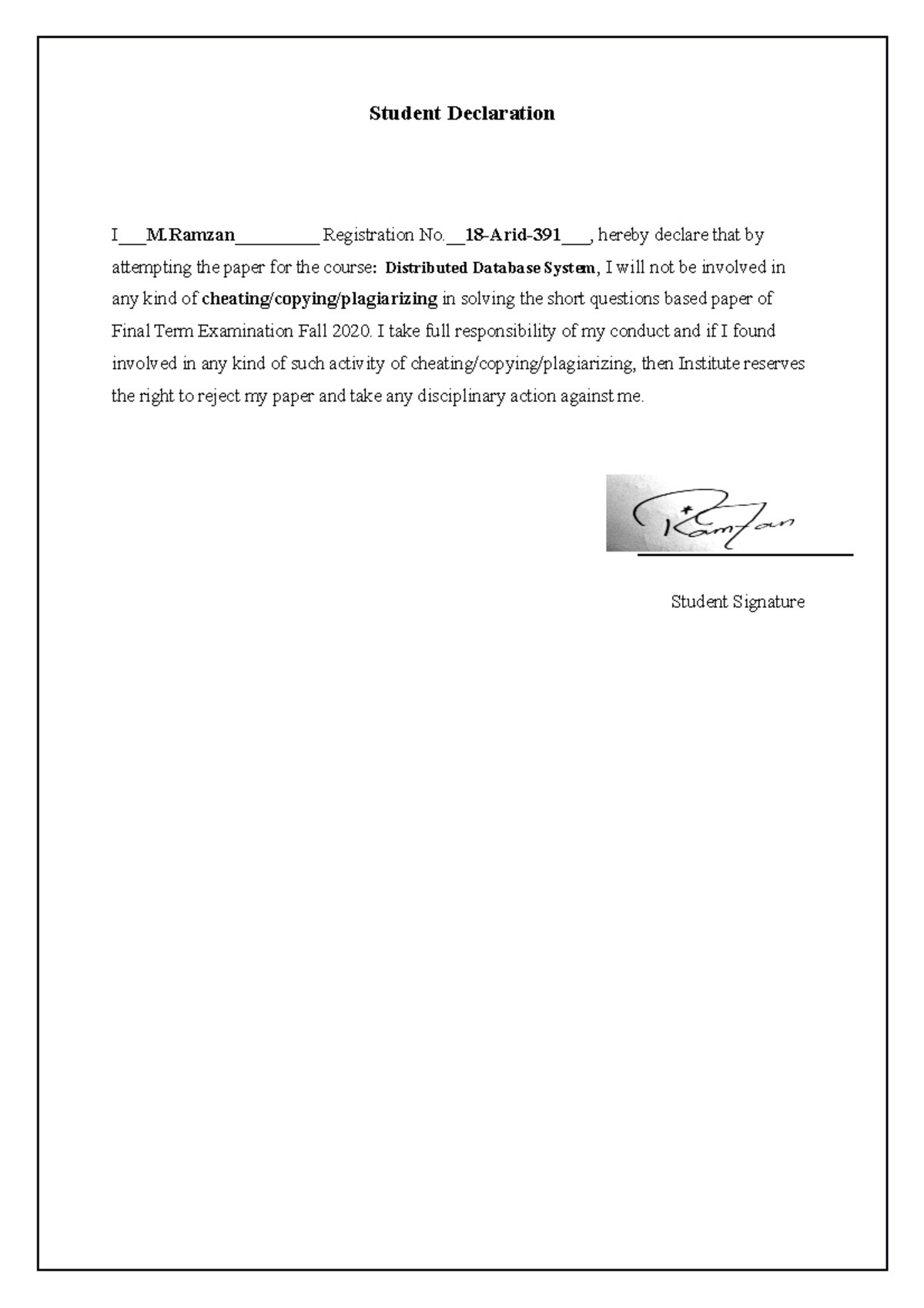 CS-6003 submitted - its easy - Student Declaration I__ _M ...