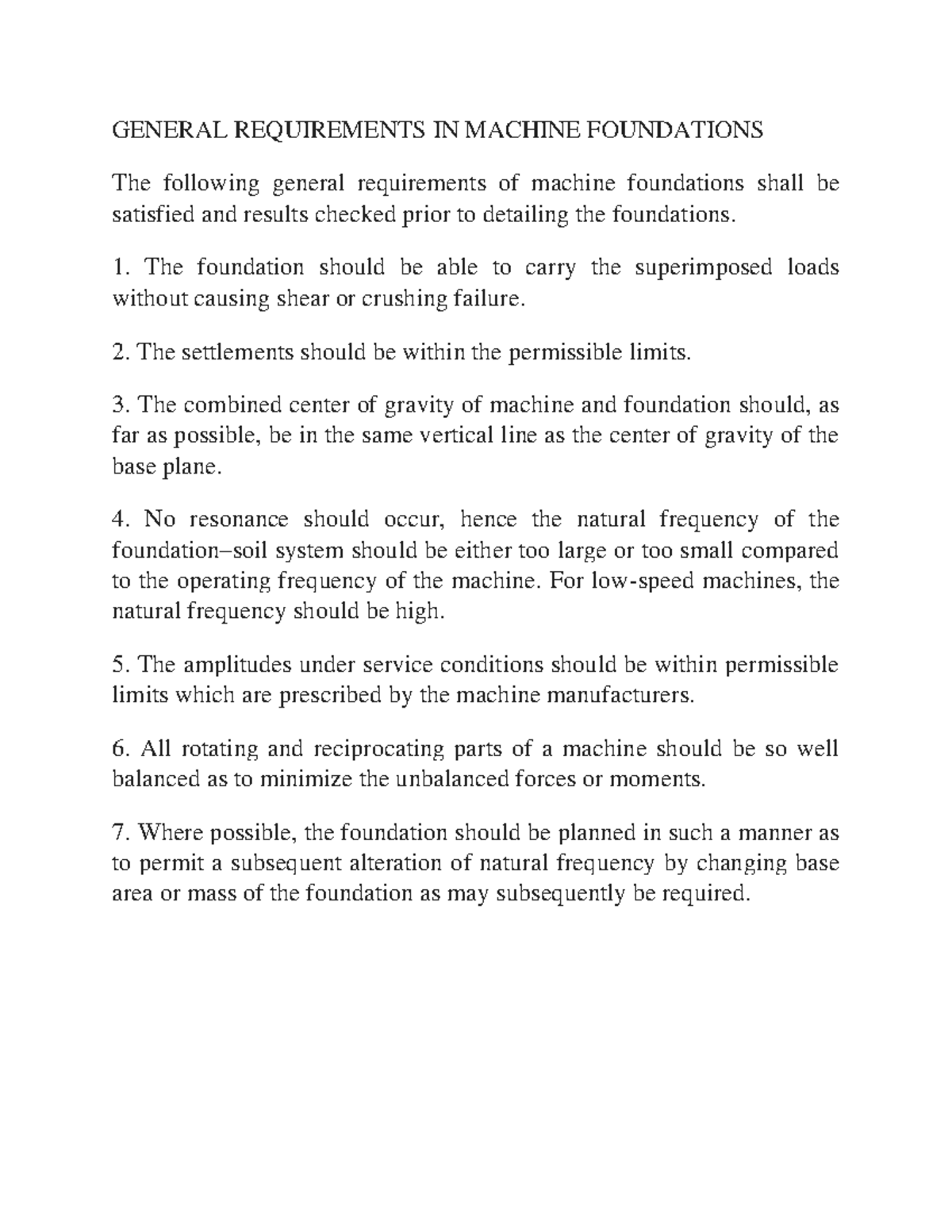 General Requirements IN Machine Foundation - GENERAL REQUIREMENTS IN ...