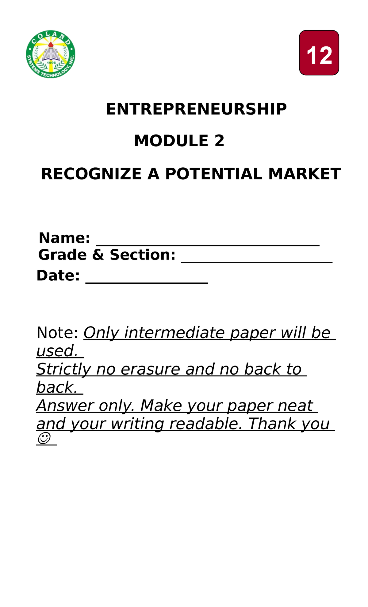 Entrep-Q1-M2 - Entrepreneurship - ENTREPRENEURSHIP MODULE 2 RECOGNIZE A ...