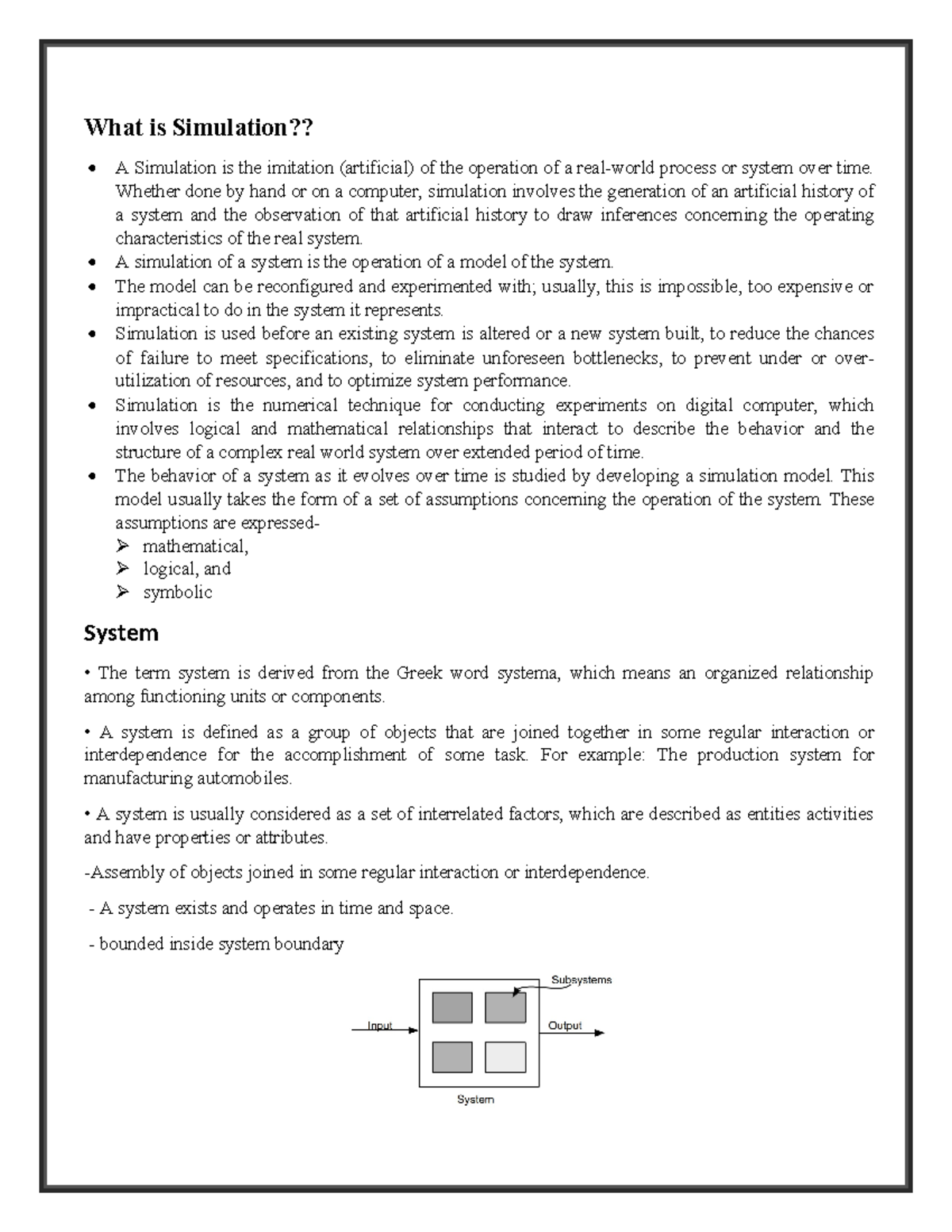 Chapter-01.System Models - What is Simulation?? • A Simulation is the ...