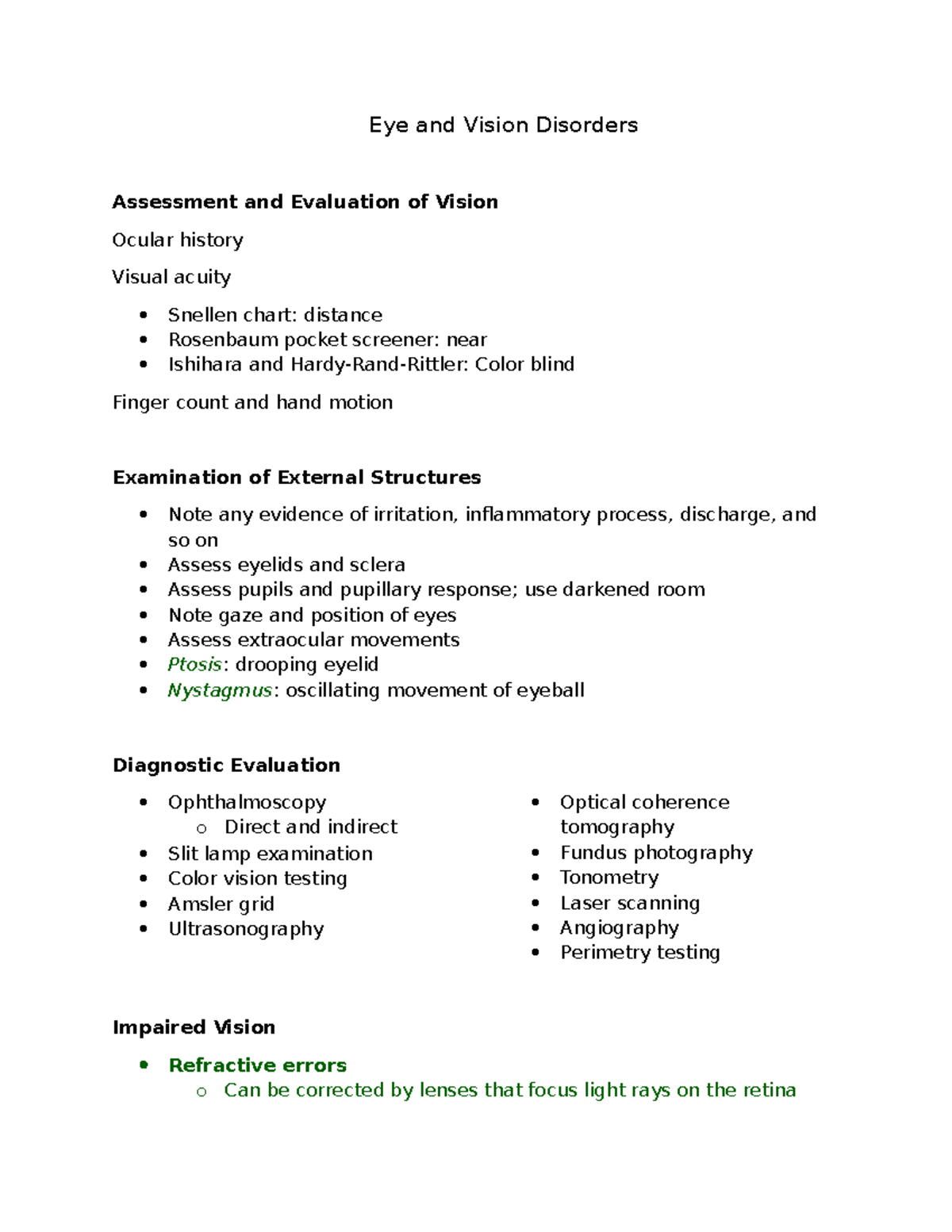Eye and Vision Disorders - Eye and Vision Disorders Assessment and ...