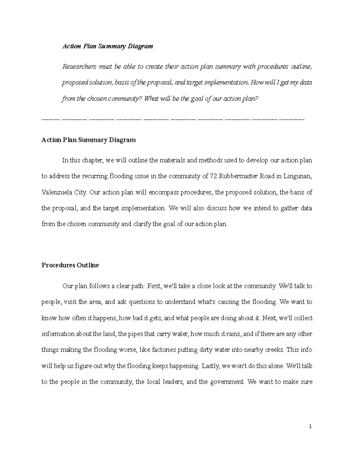 Chapter III Action Plan Summary Diagram - Action Plan Summary Diagram ...